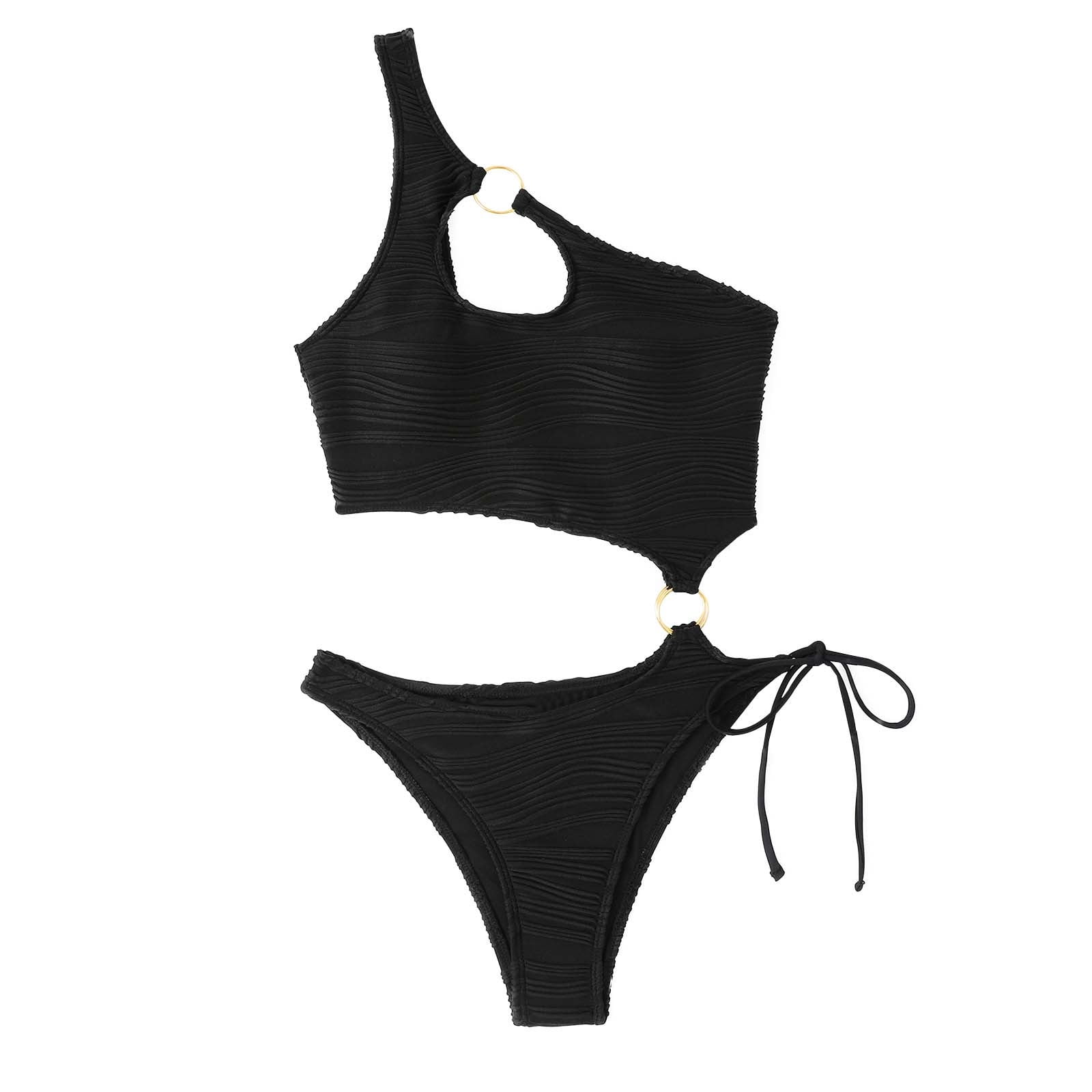 Szxzygs Swimsuits For Teen Girls Bikini Womens Slim Sexy Wave Bar Solid Color Multi Color