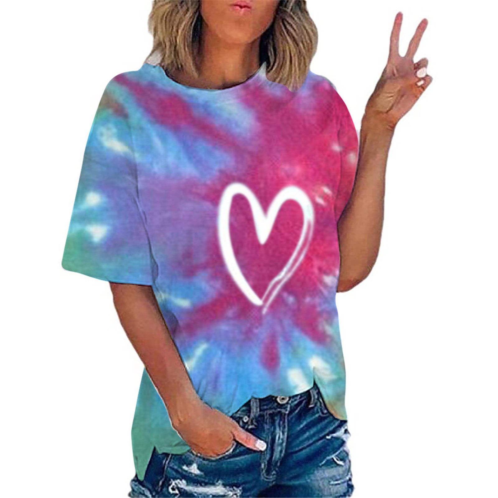 SZXZYGS T Shirts for Women Graphic Pack Ladies 2024 Summer New Gradient ...