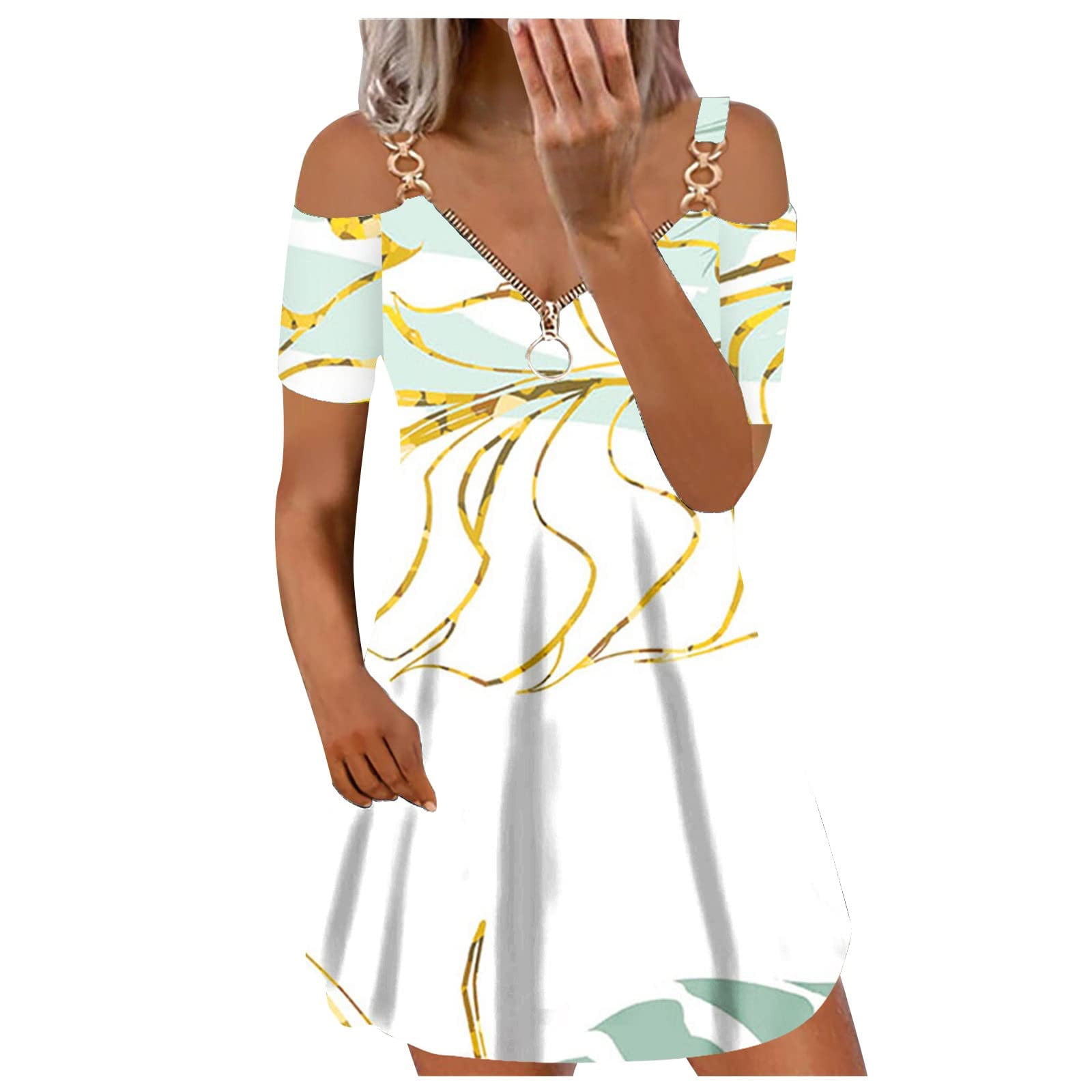 Szxzygs Vacation Dresses For Women Short Sleeve Printed Cotton