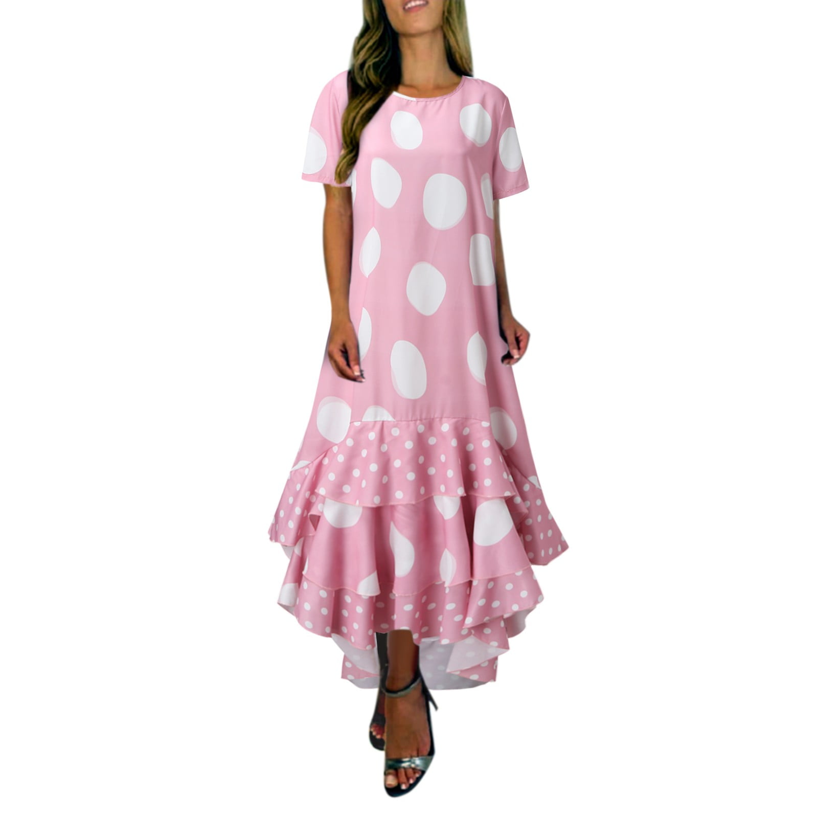 Szxzygs Womens Dresses Plus Size Spring Ladies Short Sleeve Round Neck