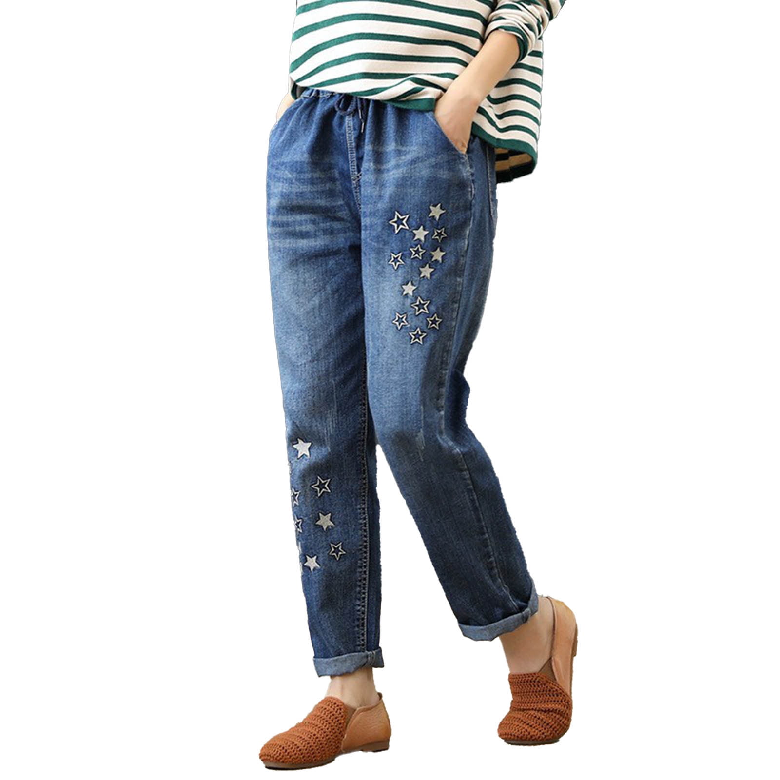 Szxzygs Womens Plus Size Jeans High Waisted Women Casual Comfortable