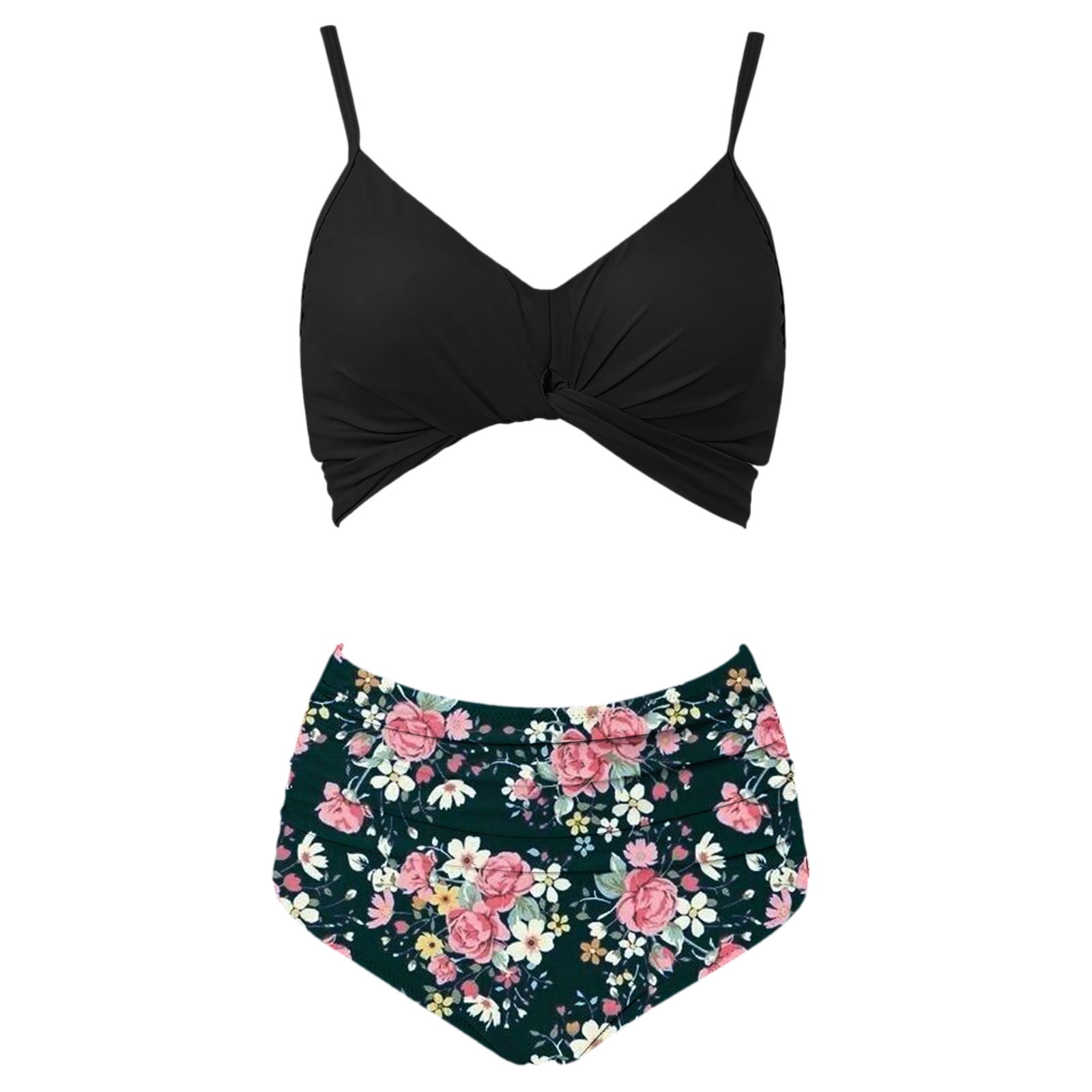 Szxzygs Womens Swimsuits Tankini Set Women Color 2pack Print High Waisted Bikini Swimsuit