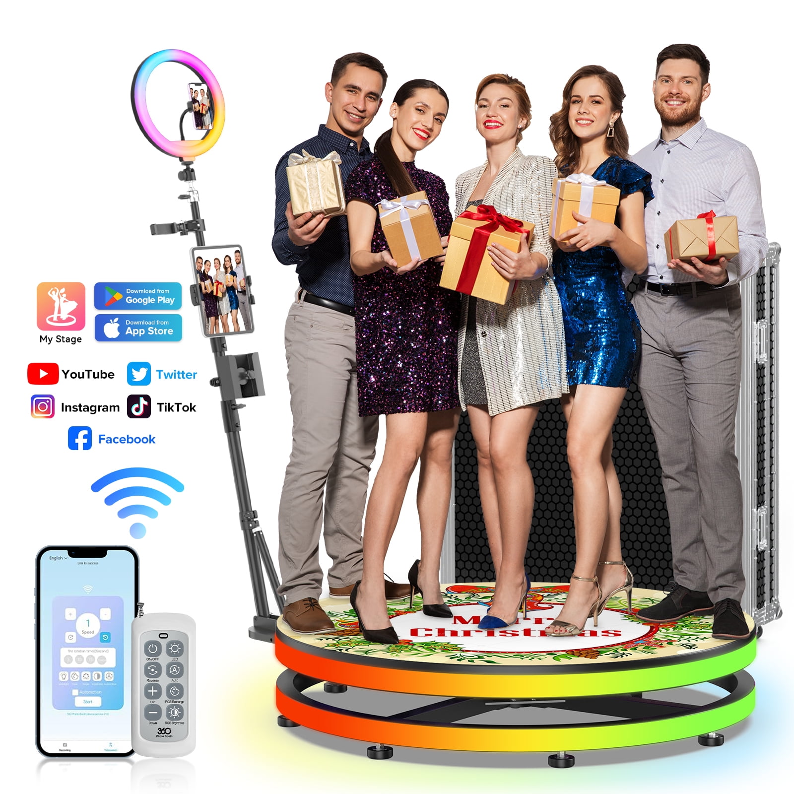 SZZHNC 115CM/45" 360 Photo Booth with App Control, Auto Rotation & LED ...