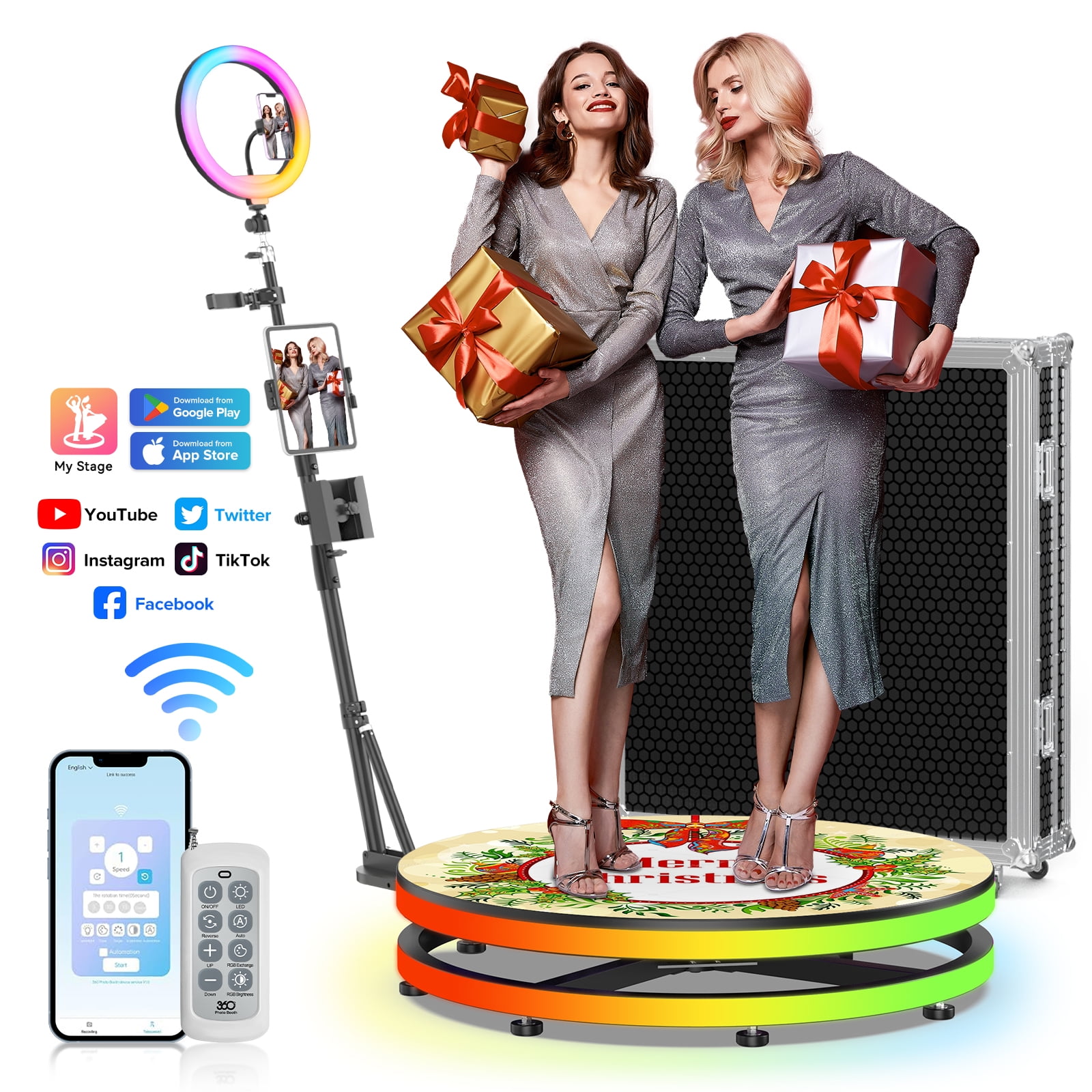 SZZHNC 65CM/25" 360 Photo Booth with App Control, Auto Rotation & LED ...