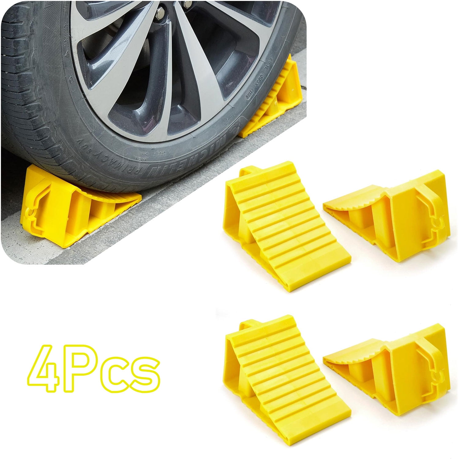 SaKaguro RV Wheel Chocks, 4 Pack Heavy Duty Car Tire Chocks with Handle ...