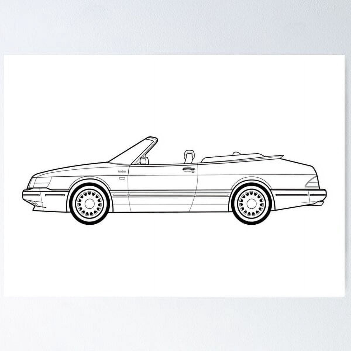 Saab 900 Convertible Outline Drawing Poster Wall Art, Modern Wall Decor ...