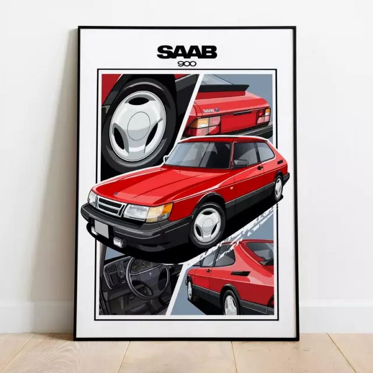 Saab 900 Poster Car Wall Poster Red Saab Poster Wall Art Kids Man Gift ...