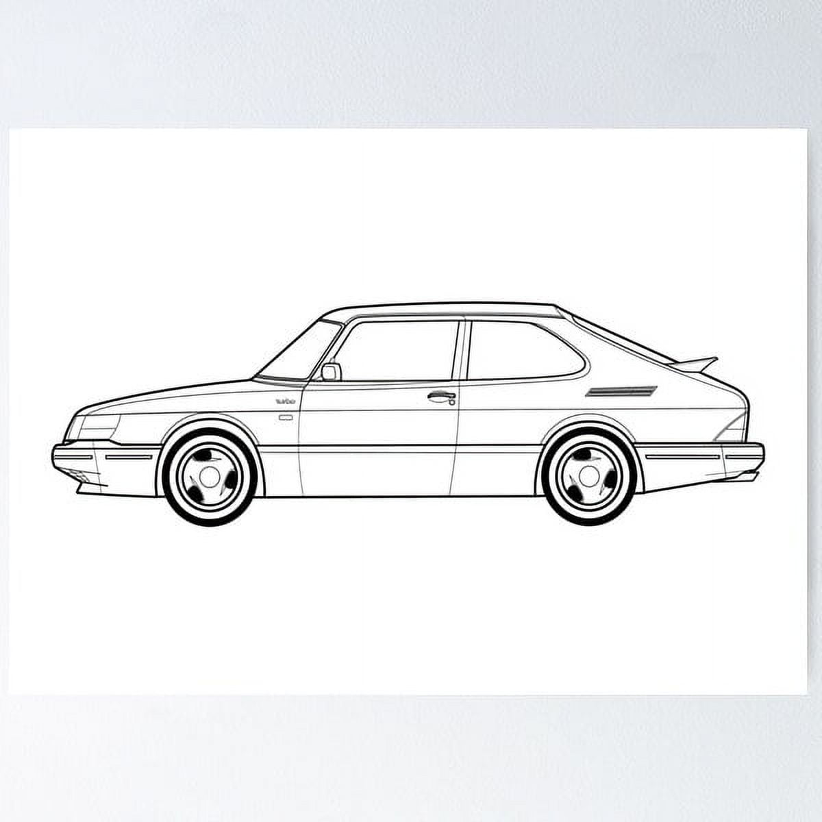 Saab 900 Turbo Outline Drawing Poster Wall Art, Modern Wall Decor For ...