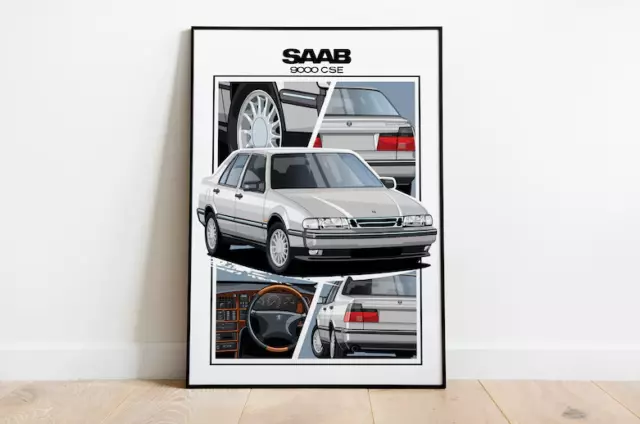 Saab 9000 Cse Poster Saab Car Grey Beige Wall Poster Red Classic ...