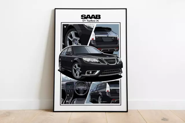 Saab 93 Turbox Poster Wagon Black Saab Turbo X Car Poster Wall Art Man ...