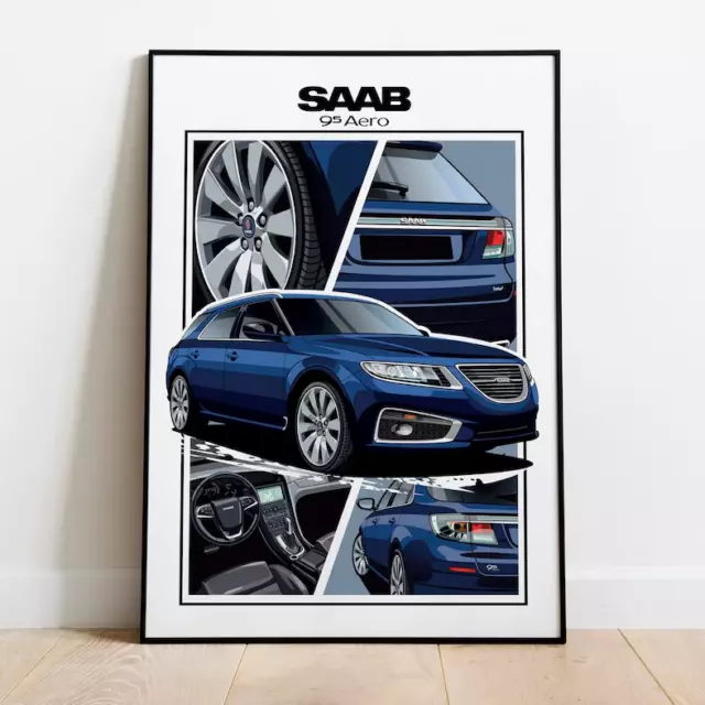 Saab 95 Aero Wagon Blue Poster Wall Poster Saab Poster Wall Art Kids ...