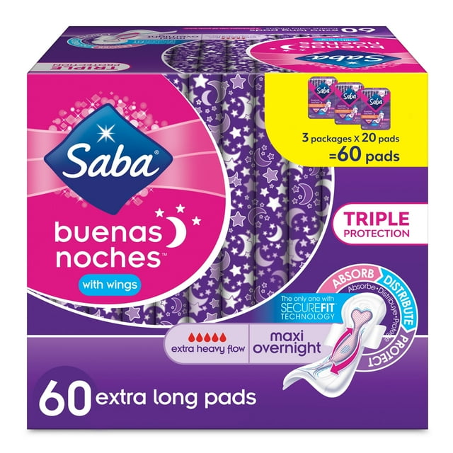 Saba Buenas Noches Overnight Maxi Pads with Wings | Built for ...