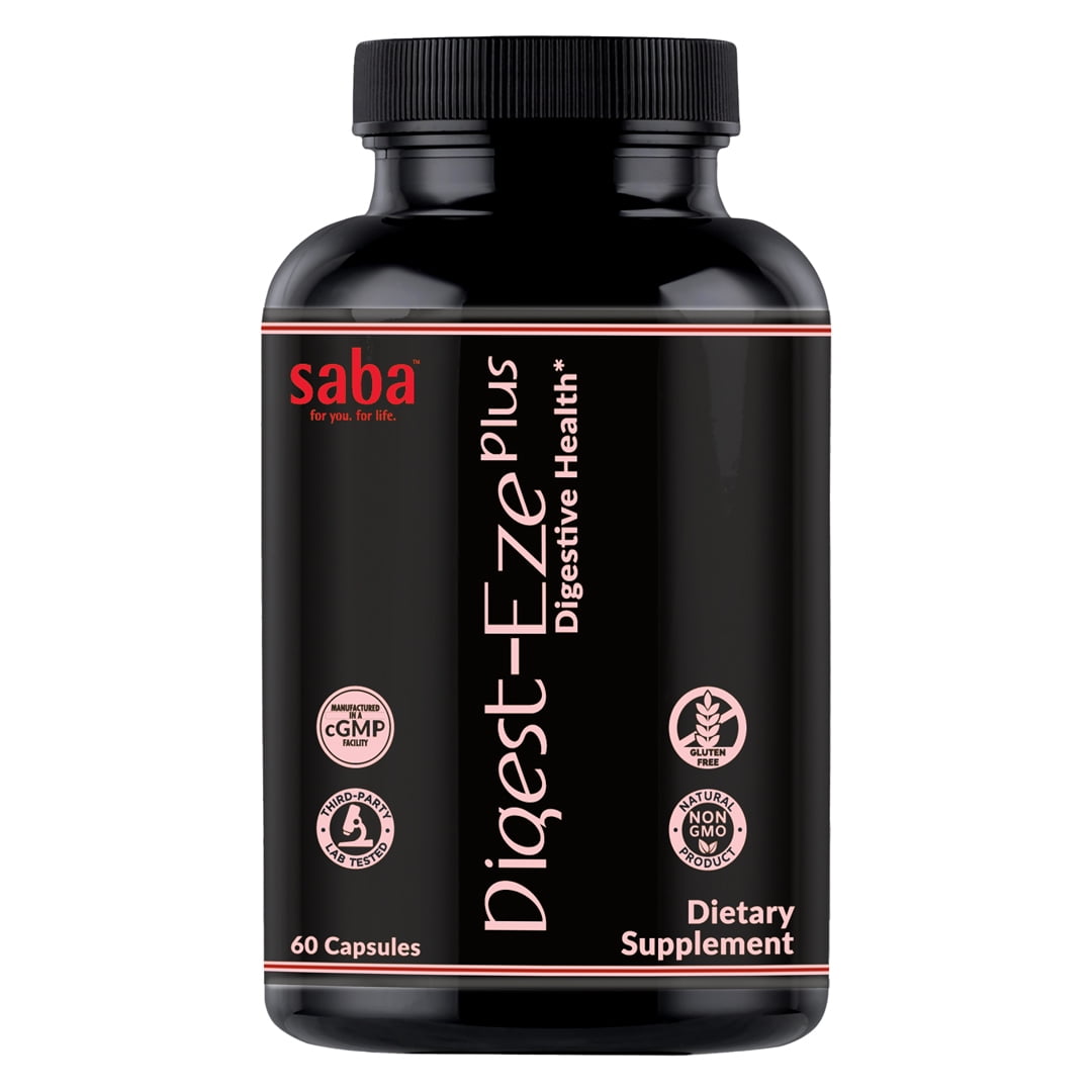 Saba Digestive-EZE Plus- Broad Spectrum of Plant-Sourced Enzymes, Prebiotics & Probiotics ...