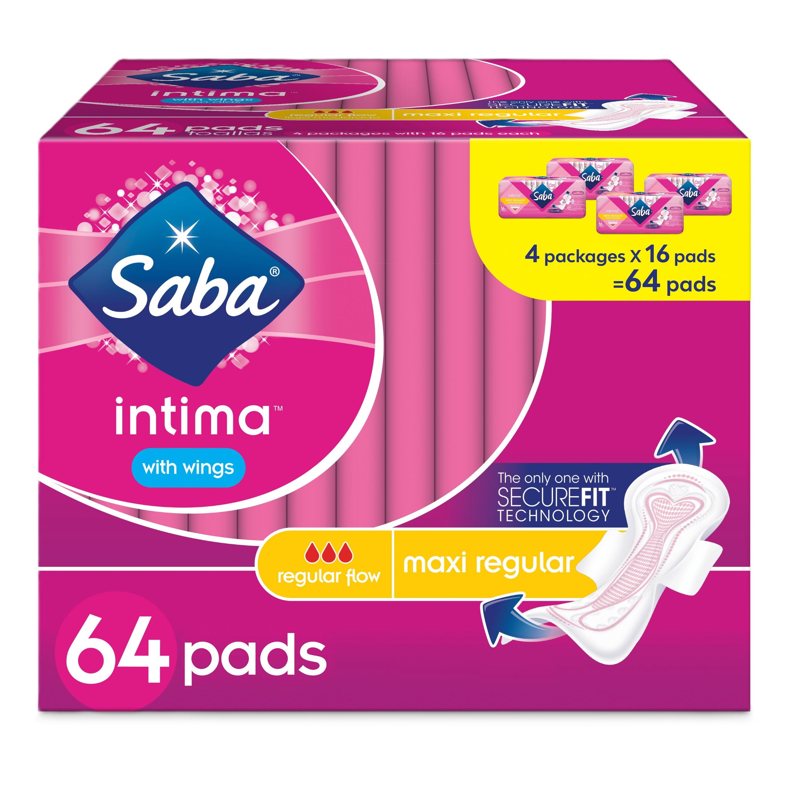 Saba Intima Regular Maxi Pads with Wings | Fast Absorption & Soft ...