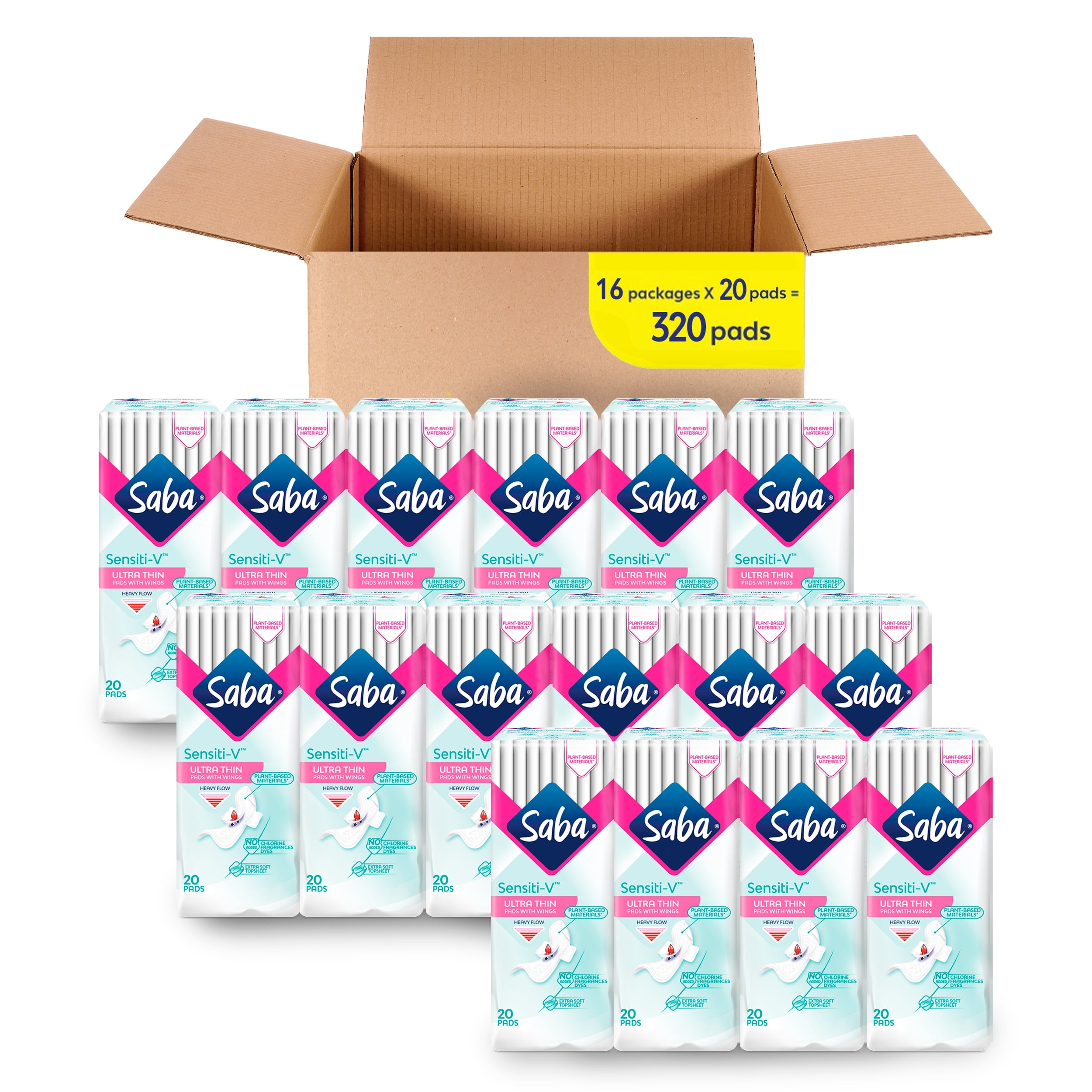 Saba Sensiti-V Ultra-Thin Overnight Pads with Wings | Dermatologically ...