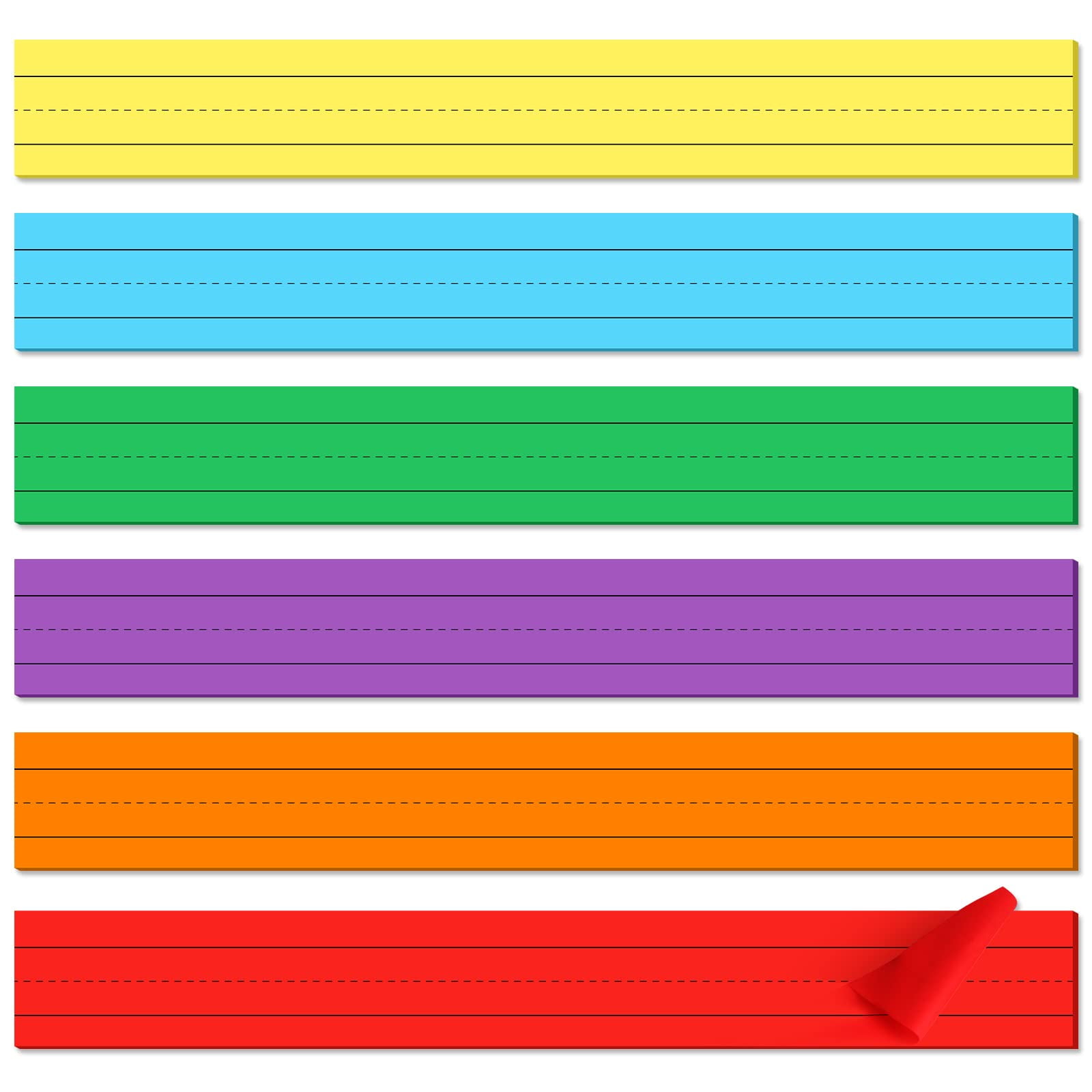Sabary 200 Count Colored Sentence Strips 3 x 24 Inches Rainbow Ruled ...