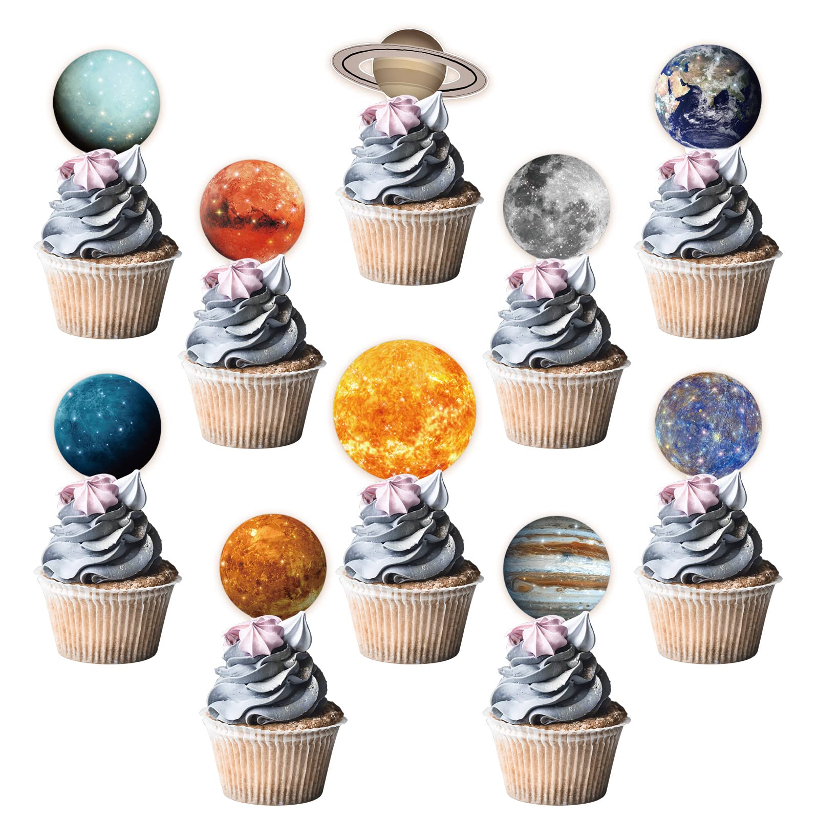 Sabary 50 Pcs TWE5 Space Cupcake Toppers Solar System Galaxy Universe ...