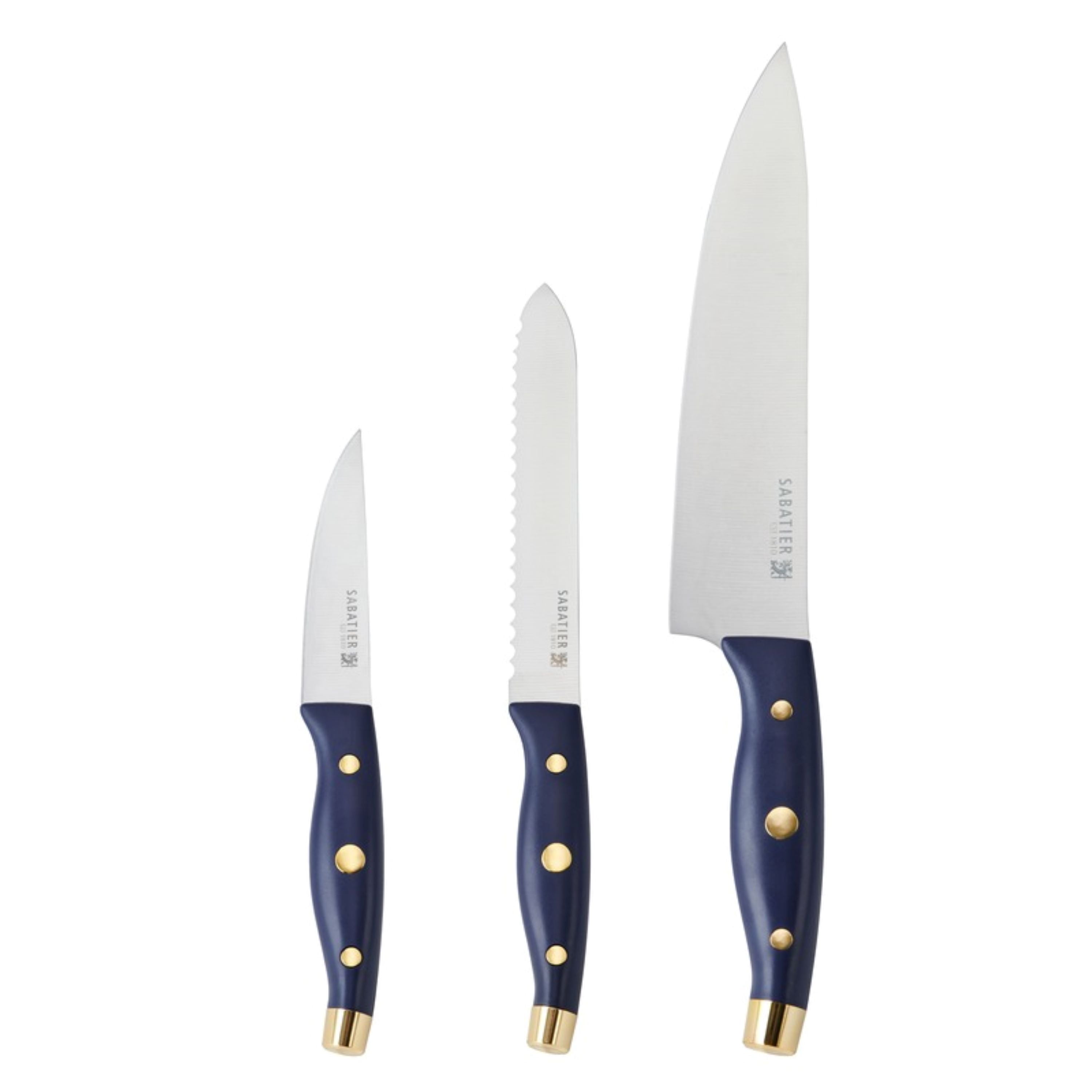 Sabatier 3 Piece Stainless Steel Triple Rivet Chef Knife Set Navy with ...