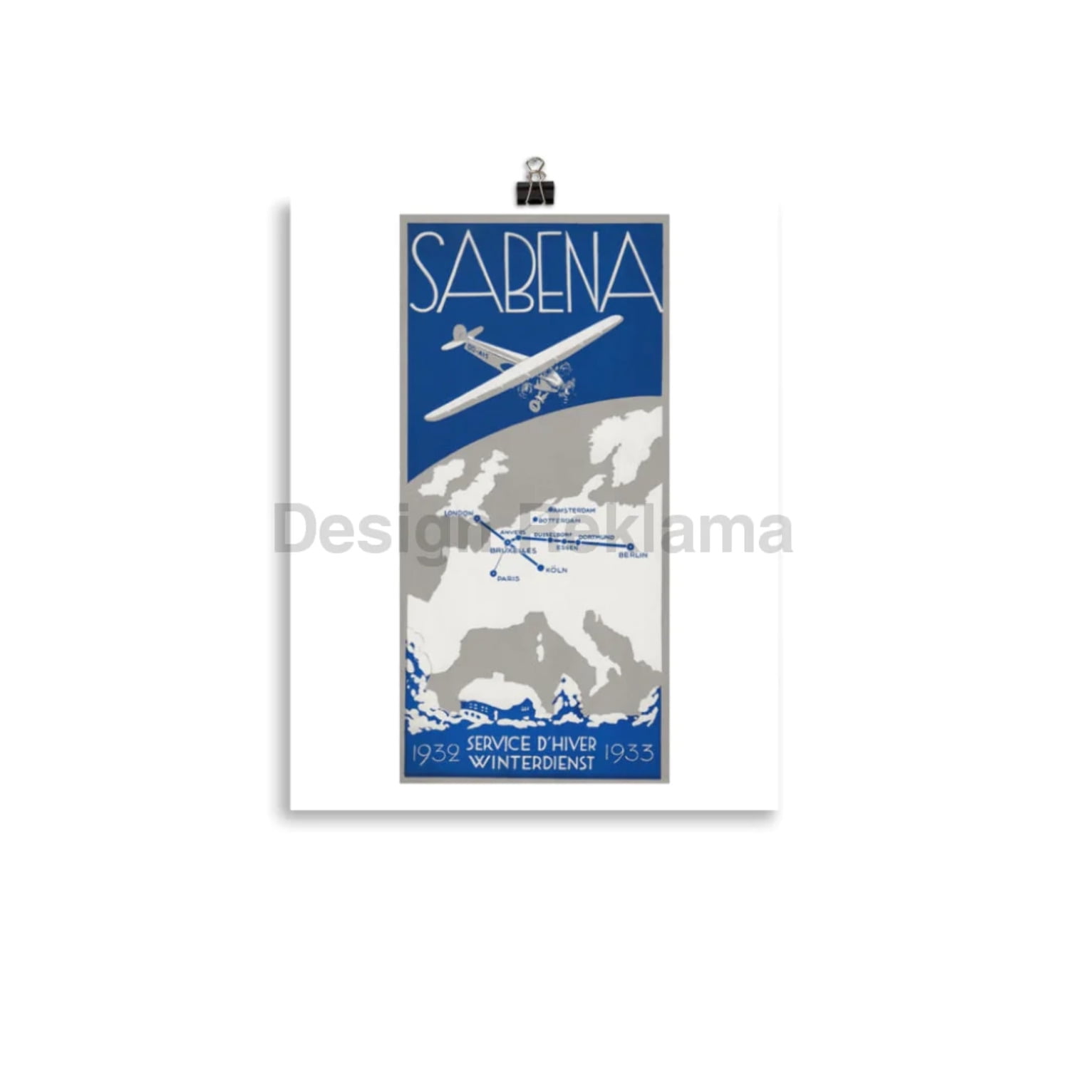 Sabena Airlines Belgium, Winter Service 1932-33, Unframed Vintage ...