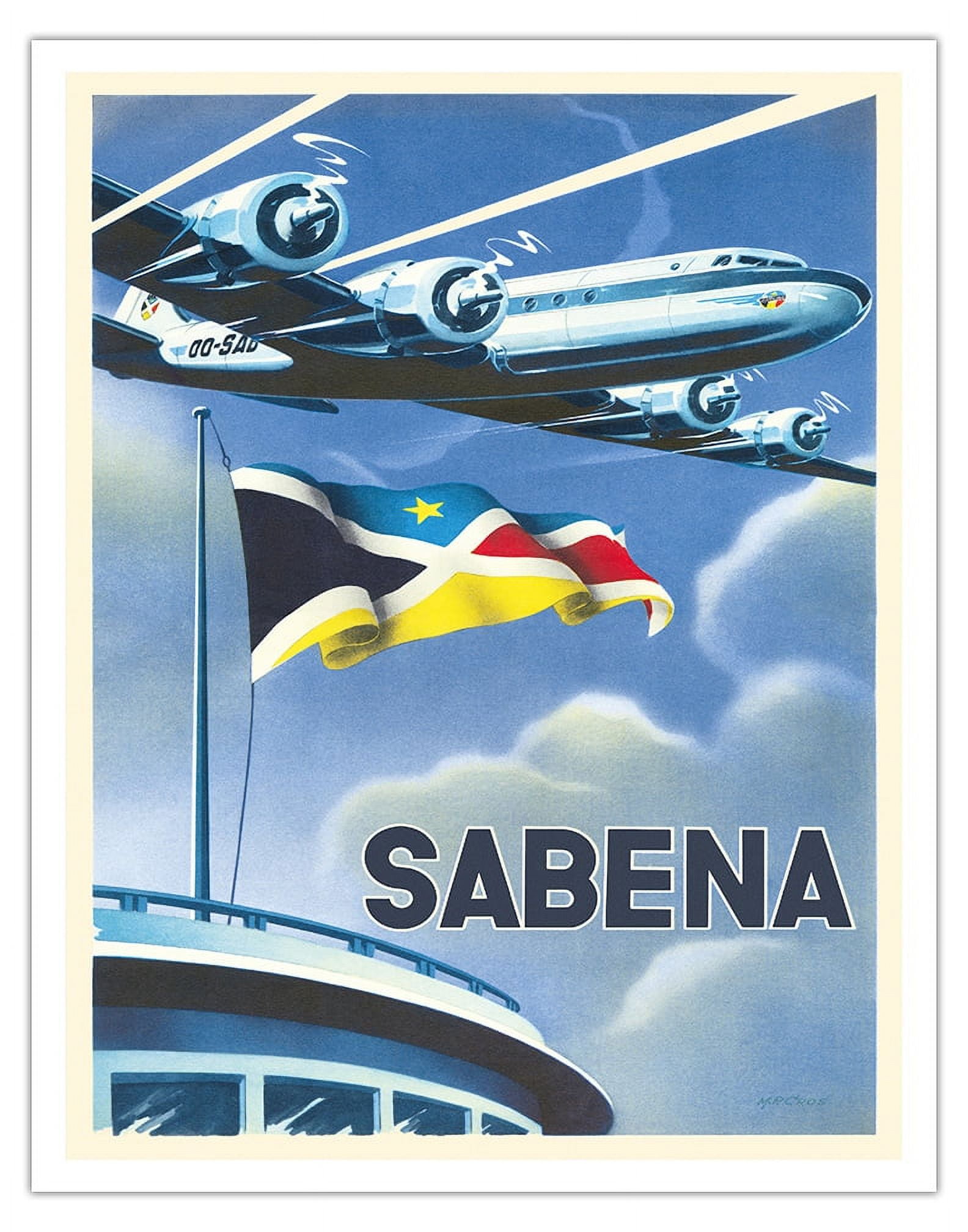 Sabena Airlines - Douglas DC 5 - Vintage Airline Travel Poster c.1955 ...
