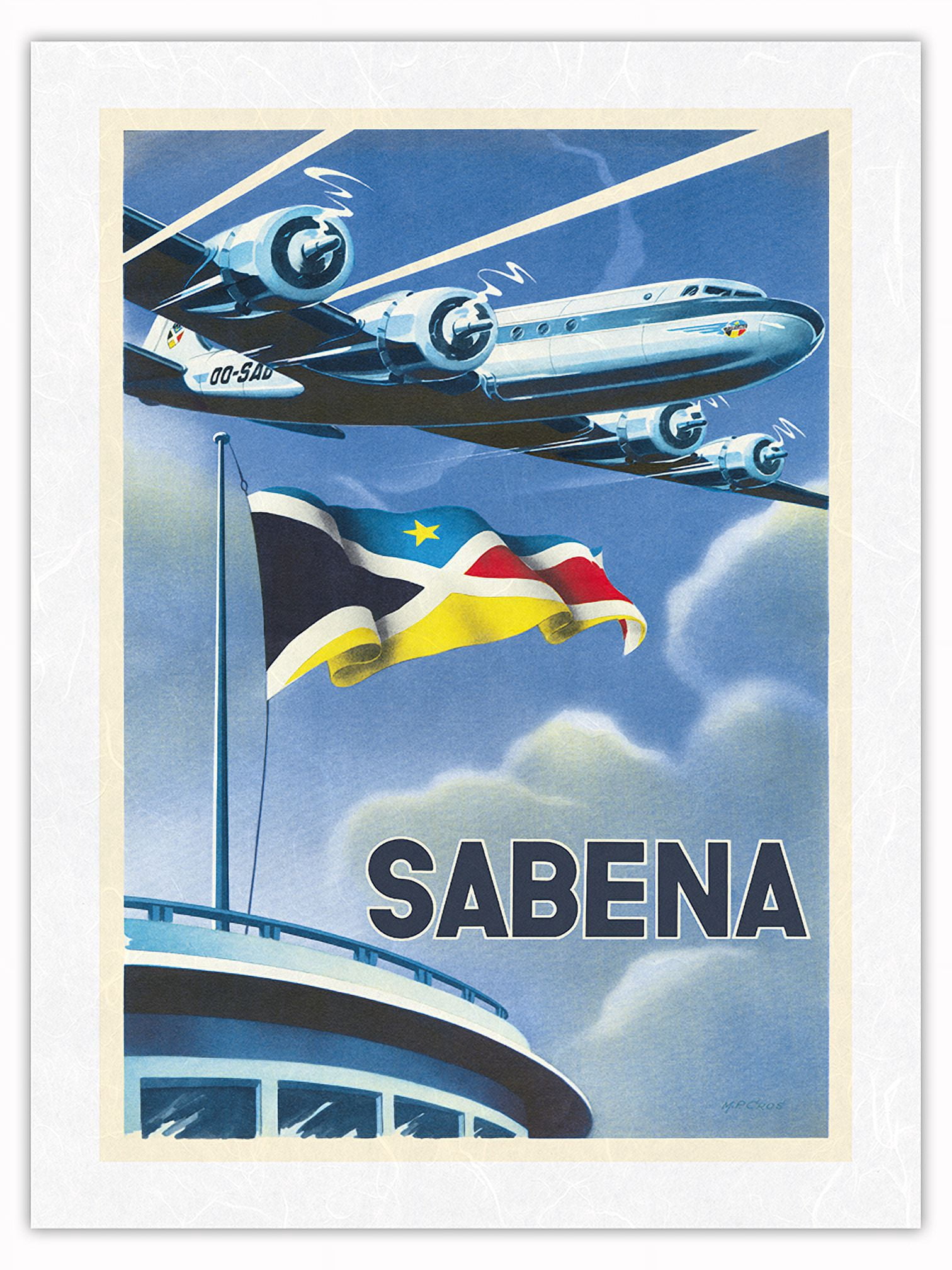 Sabena Airlines - Douglas DC 5 - Vintage Airline Travel Poster c.1955 ...