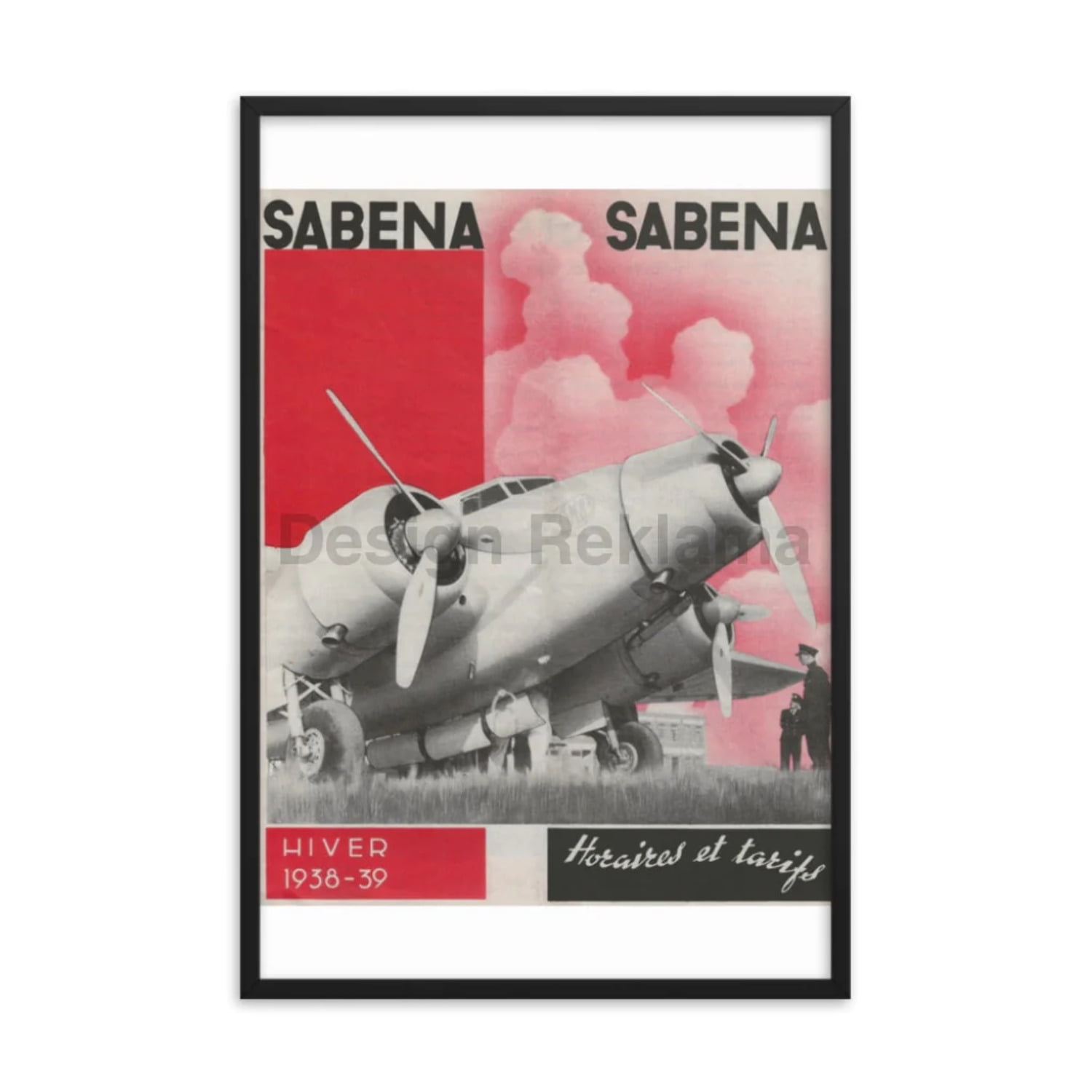 Sabena Belgium Airlines 1938-39 Timetable, Framed Vintage Travel Poster ...
