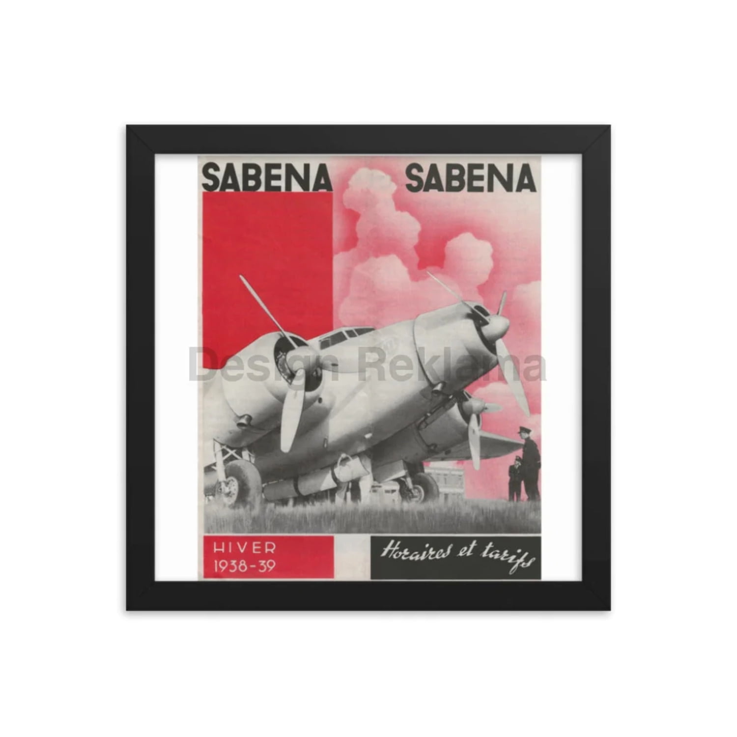 Sabena Belgium Airlines 1938-39 Timetable, Framed Vintage Travel Poster ...