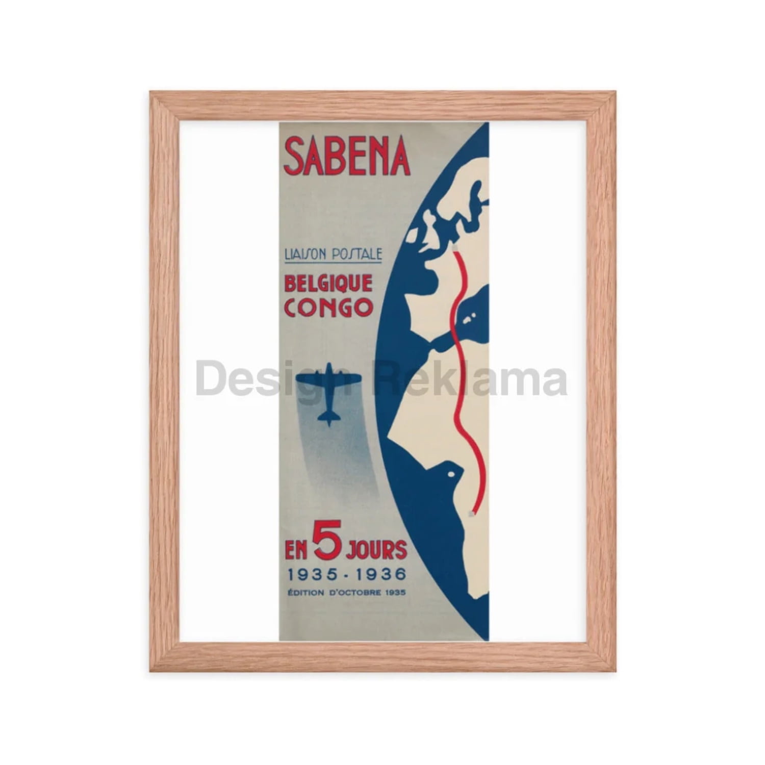 Sabena Belgium Airlines Service to Congo, 1935. Framed Vintage Travel ...