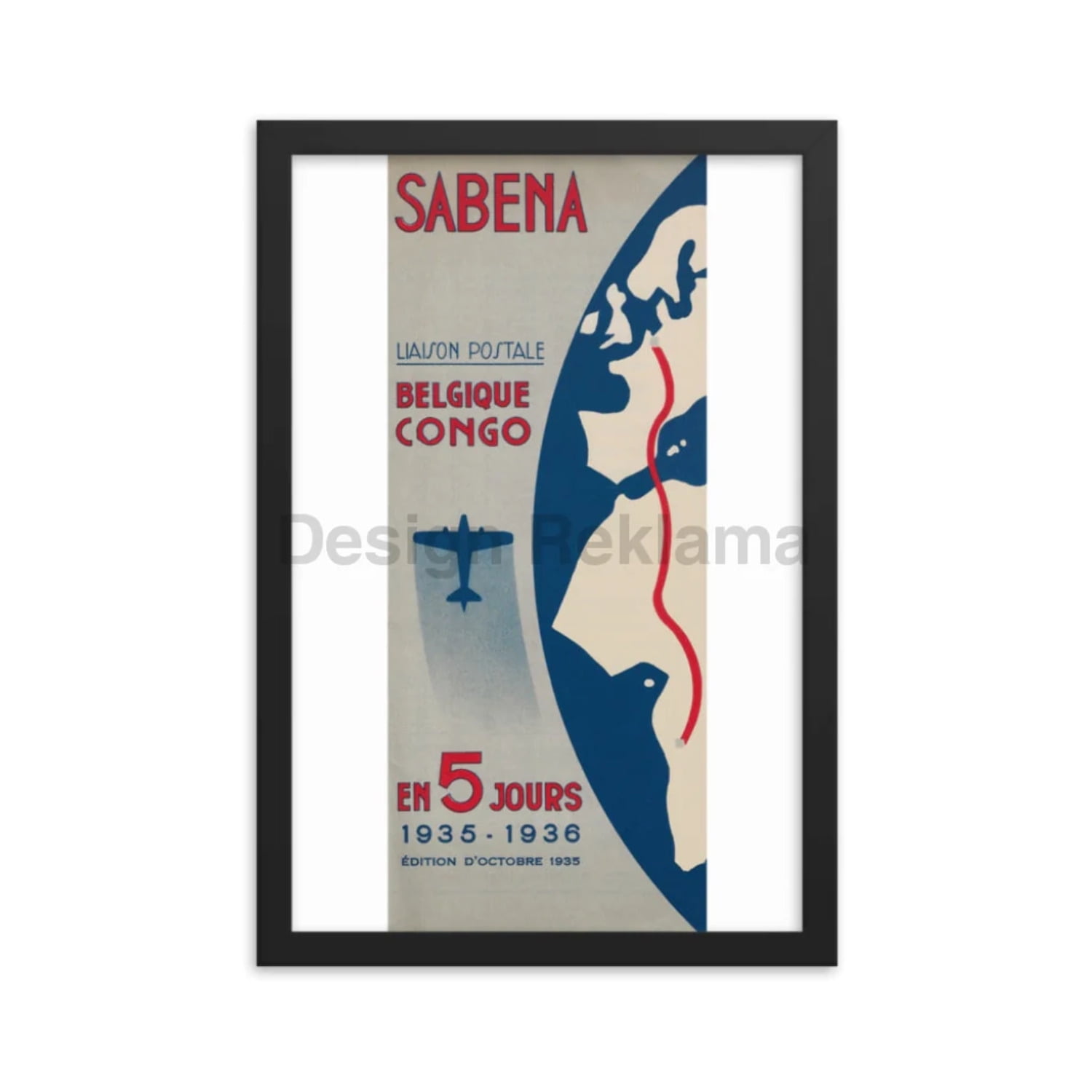 Sabena Belgium Airlines Service to Congo, 1935. Framed Vintage Travel ...