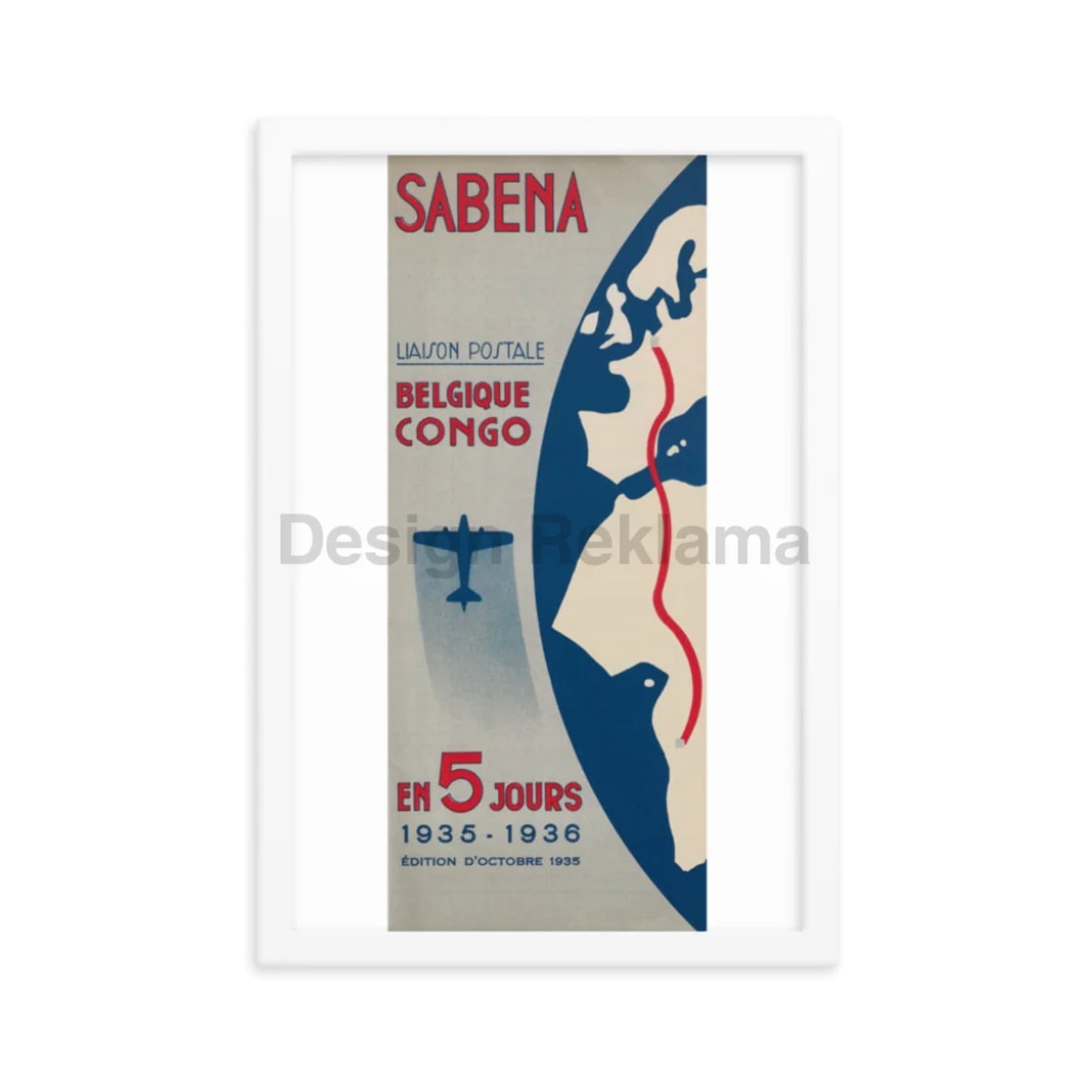 Sabena Belgium Airlines Service to Congo, 1935. Framed Vintage Travel ...