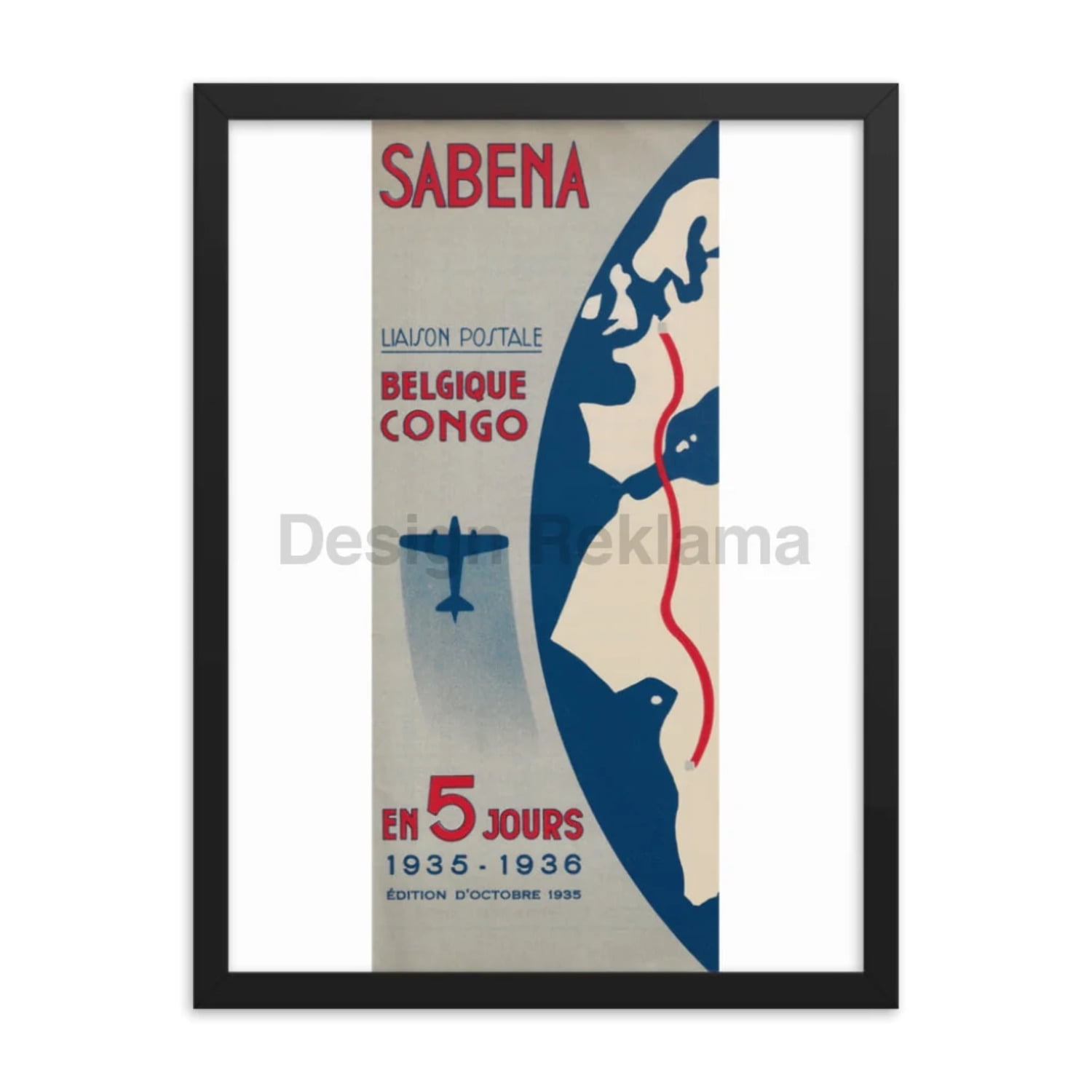 Sabena Belgium Airlines Service to Congo, 1935. Framed Vintage Travel ...
