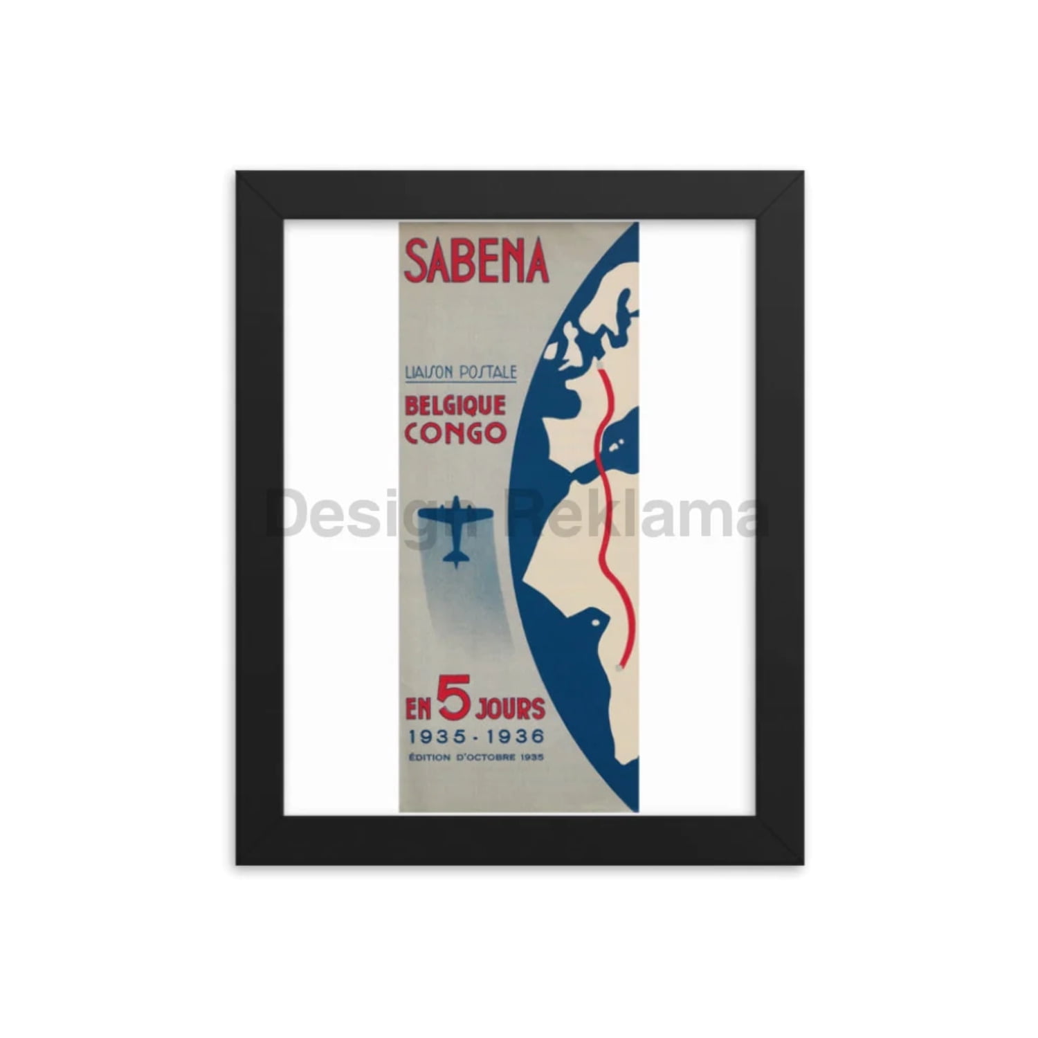Sabena Belgium Airlines Service to Congo, 1935. Framed Vintage Travel ...