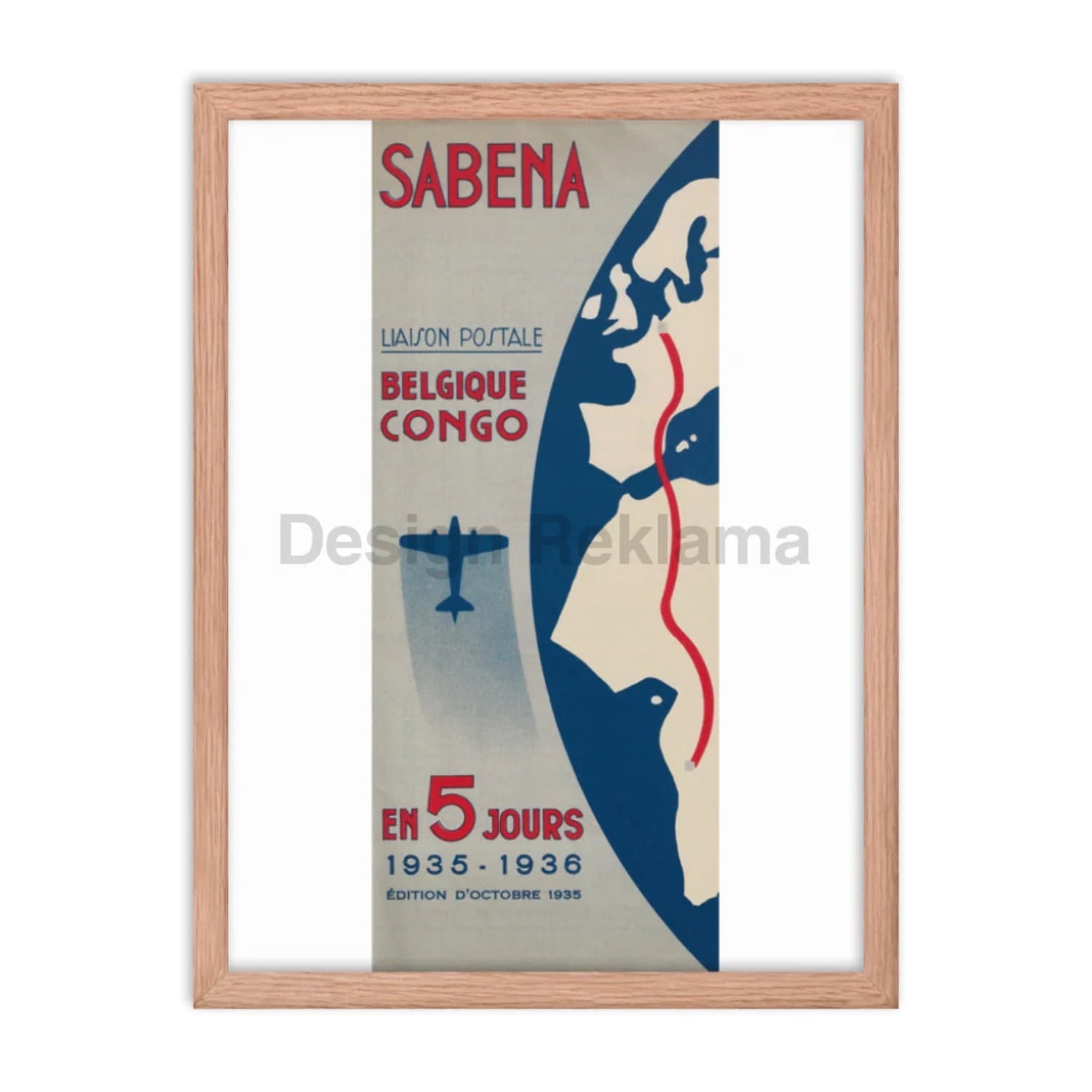 Sabena Belgium Airlines Service to Congo, 1935. Framed Vintage Travel ...