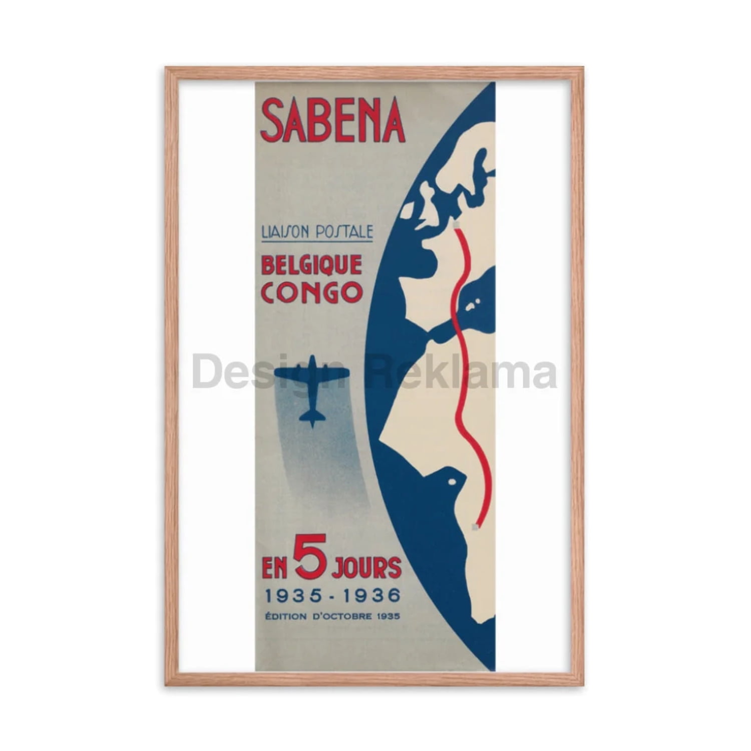 Sabena Belgium Airlines Service to Congo, 1935. Framed Vintage Travel ...