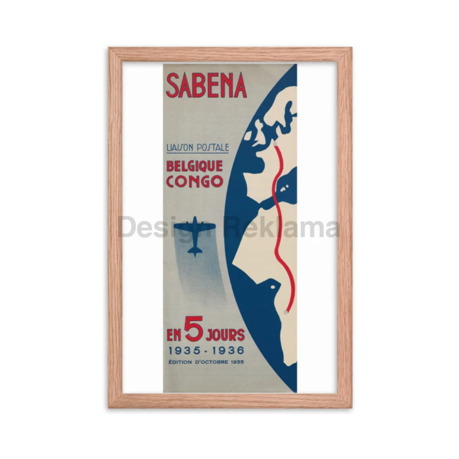 Sabena Belgium Airlines Service to Congo, 1935. Framed Vintage Travel ...