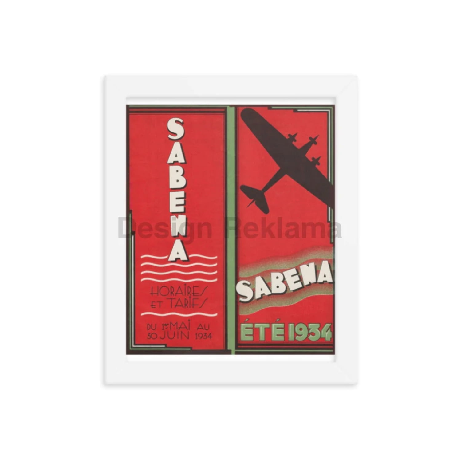 Sabena Belgium Airlines, Summer 1934. Framed Vintage Travel Poster ...