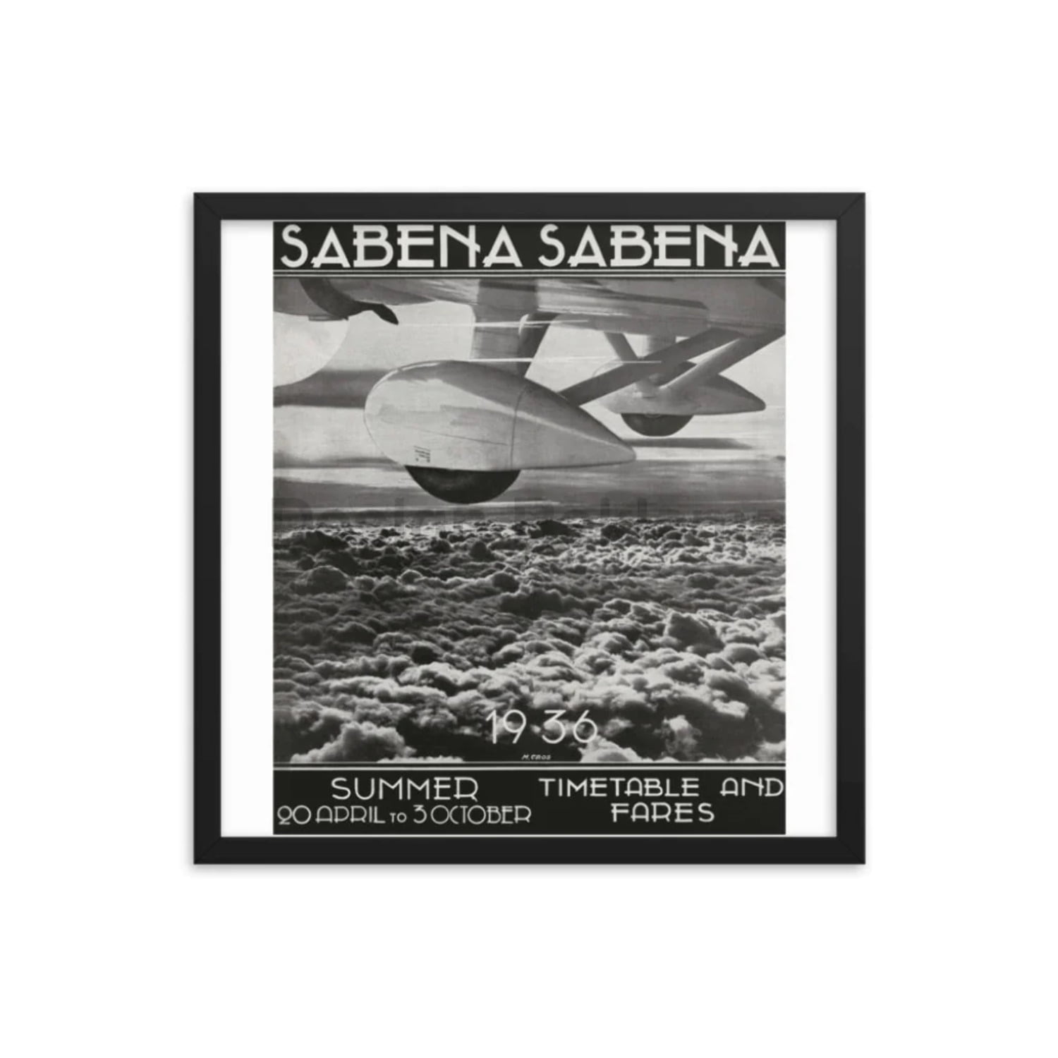 Sabena Belgium Airlines Summer 1936 Timetable, Framed Vintage Travel ...