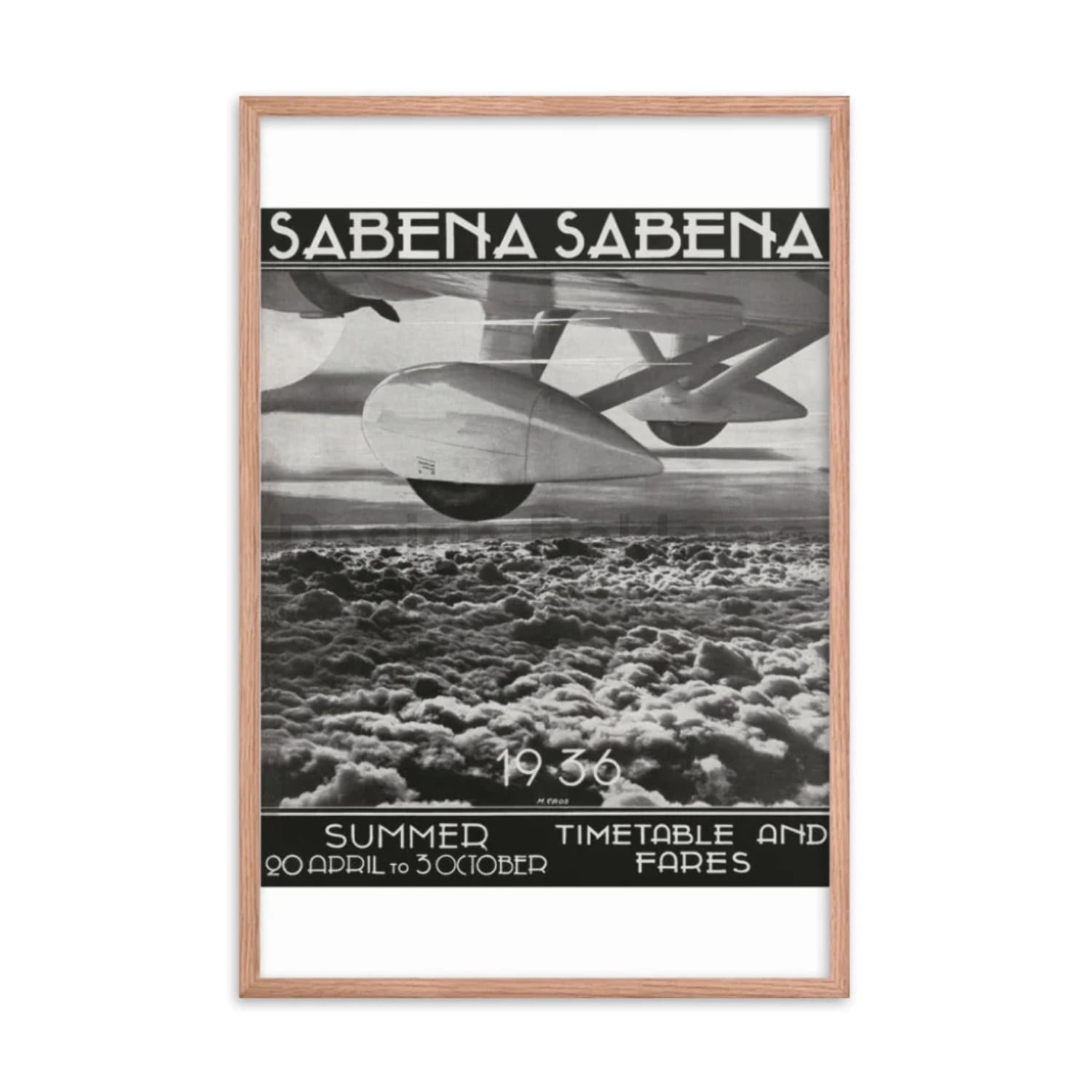 Sabena Belgium Airlines Summer 1936 Timetable, Framed Vintage Travel ...