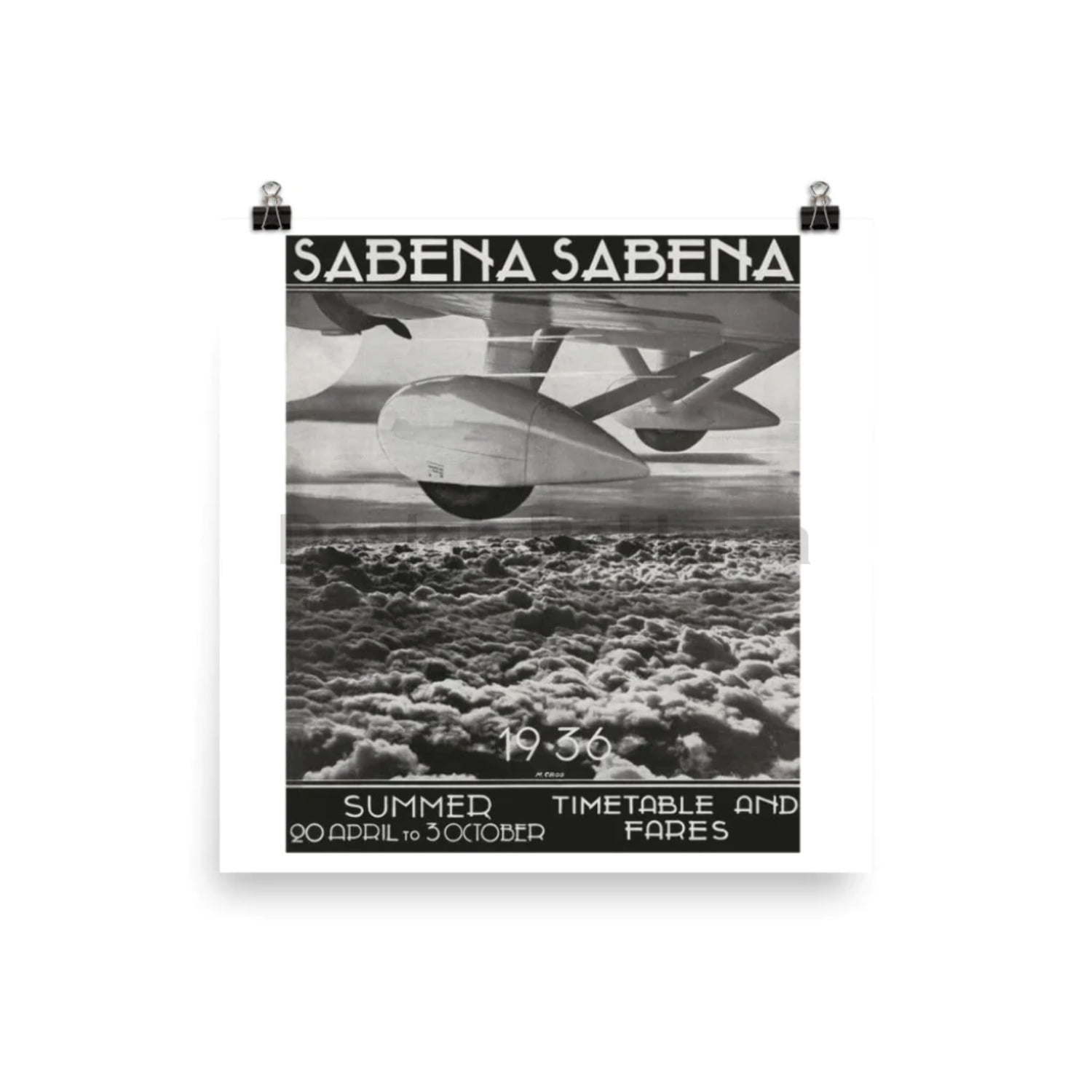 Sabena Belgium Airlines Summer 1936 Timetable, Unframed Vintage Travel ...