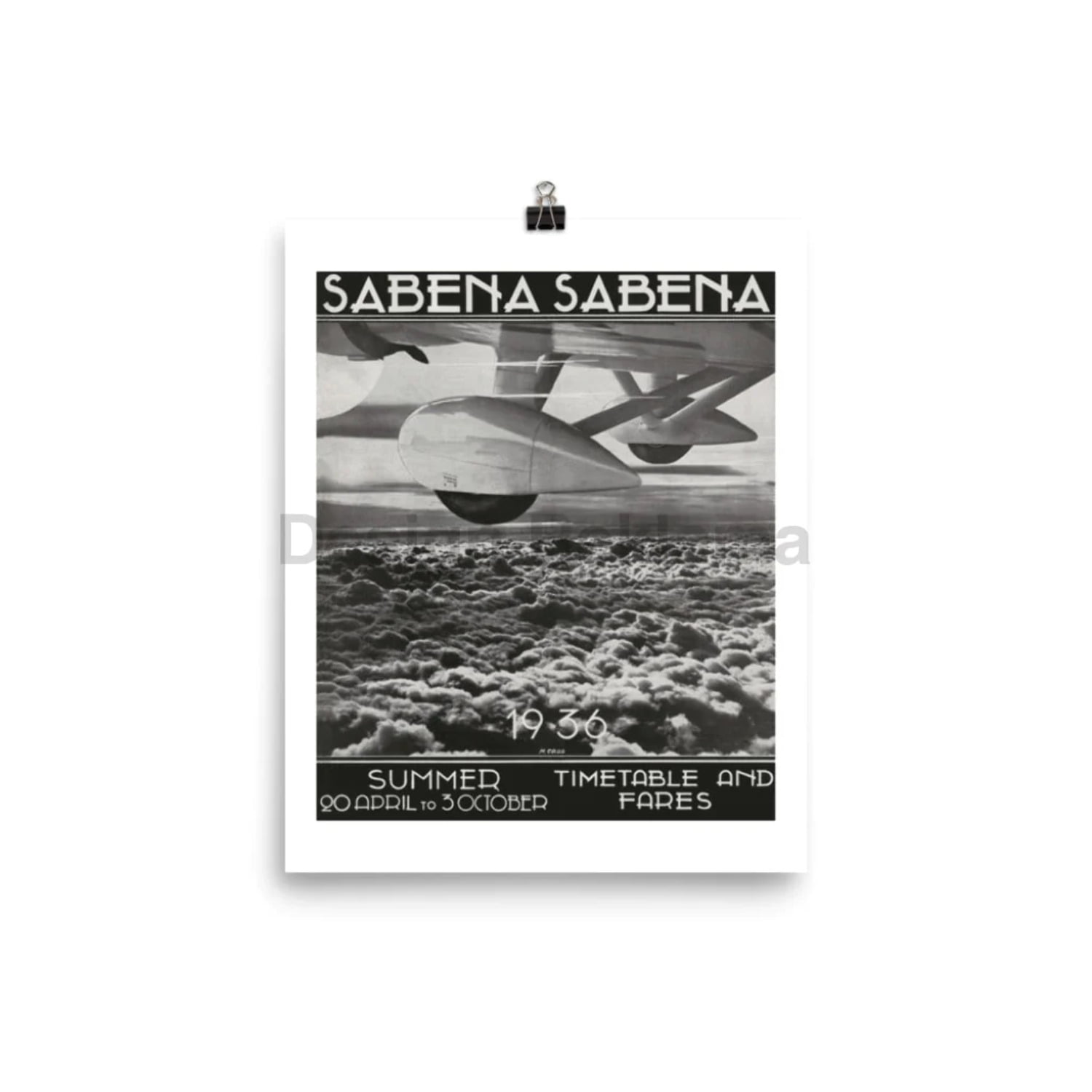 Sabena Belgium Airlines Summer 1936 Timetable, Unframed Vintage Travel ...