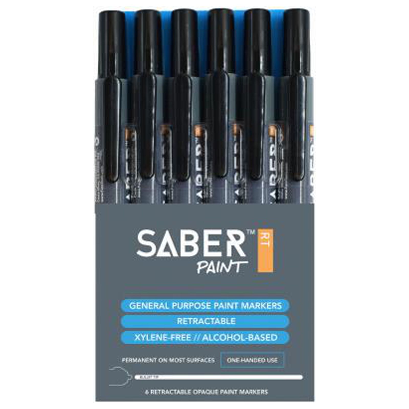 Saber Paint RT 59116 Retractable Paint Markers, Black, 6-Pk. - Quantity ...