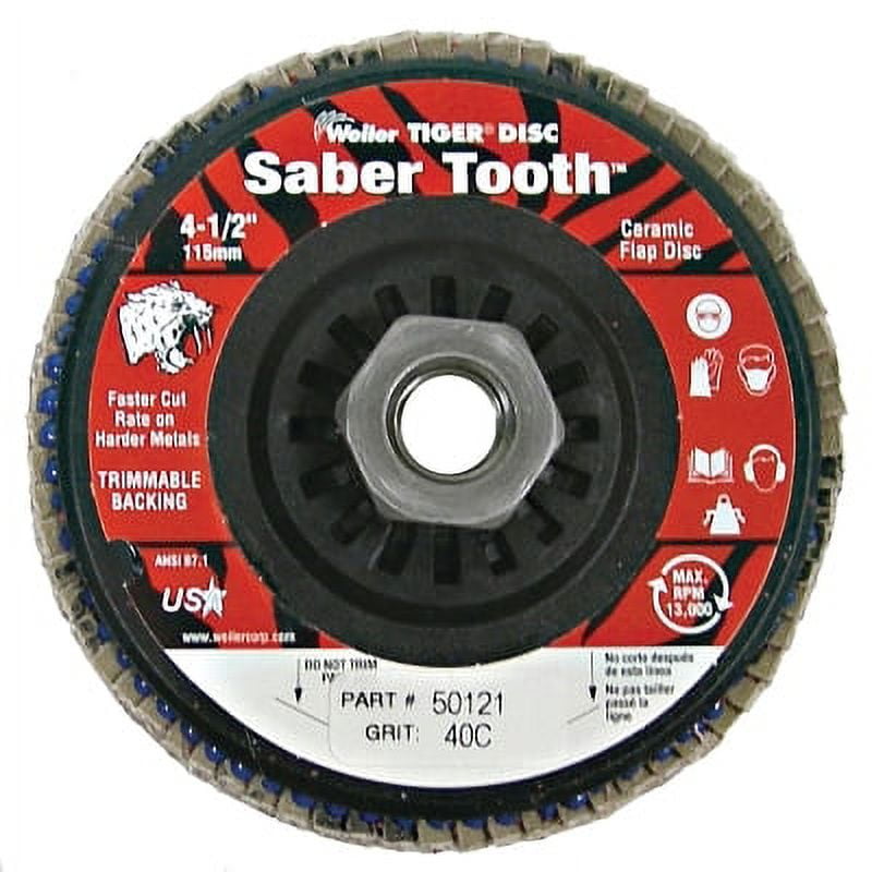 Saber Tooth Trimmable Ceramic Flap Discs, 4 1/2", 40 Grit, 5/8 Arbor ...
