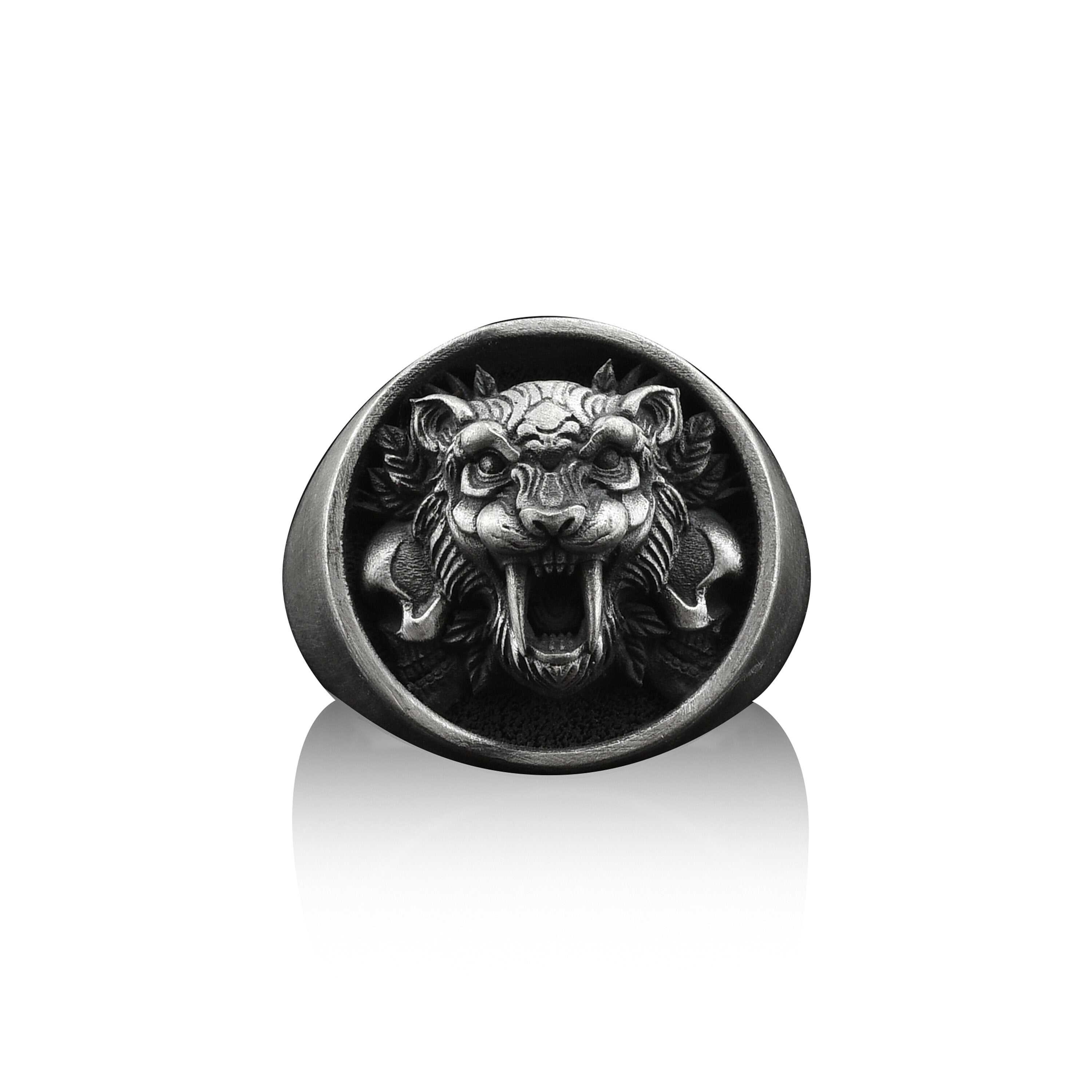 Saber Toothed Tiger Handmade Sterling Silver Men Signet Ring, Wild Cat ...