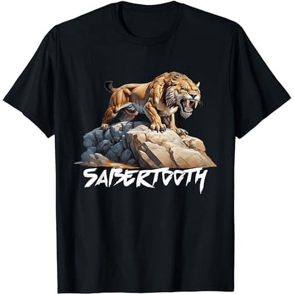 SaberTooth Tiger Cat Smilodon Prehistoric Animal Design T-Shirt ...