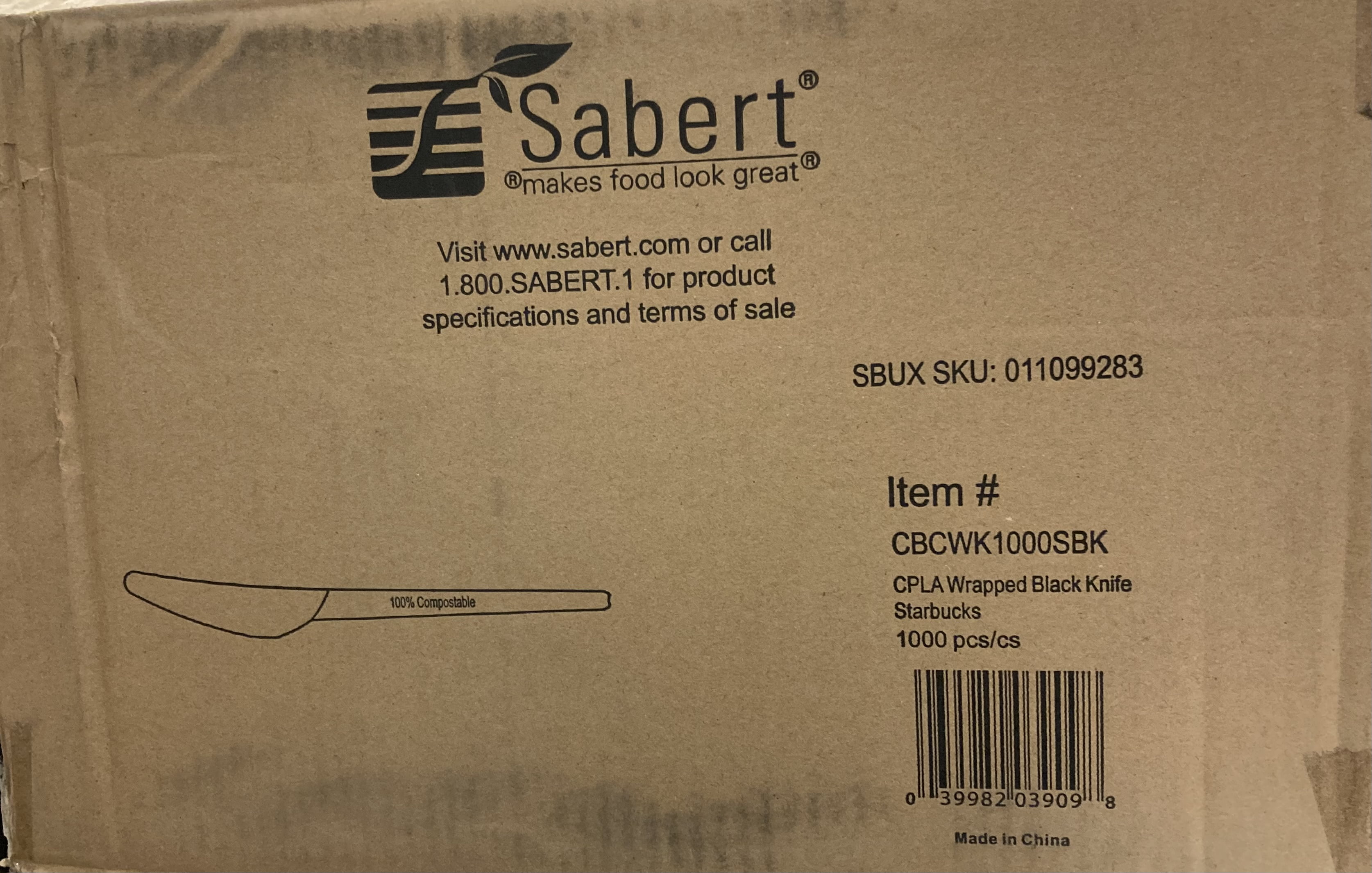 Sabert CPLA 100% Compostable Wrapped Black Knife Starbucks 1000 pcs/cs - Walmart.com