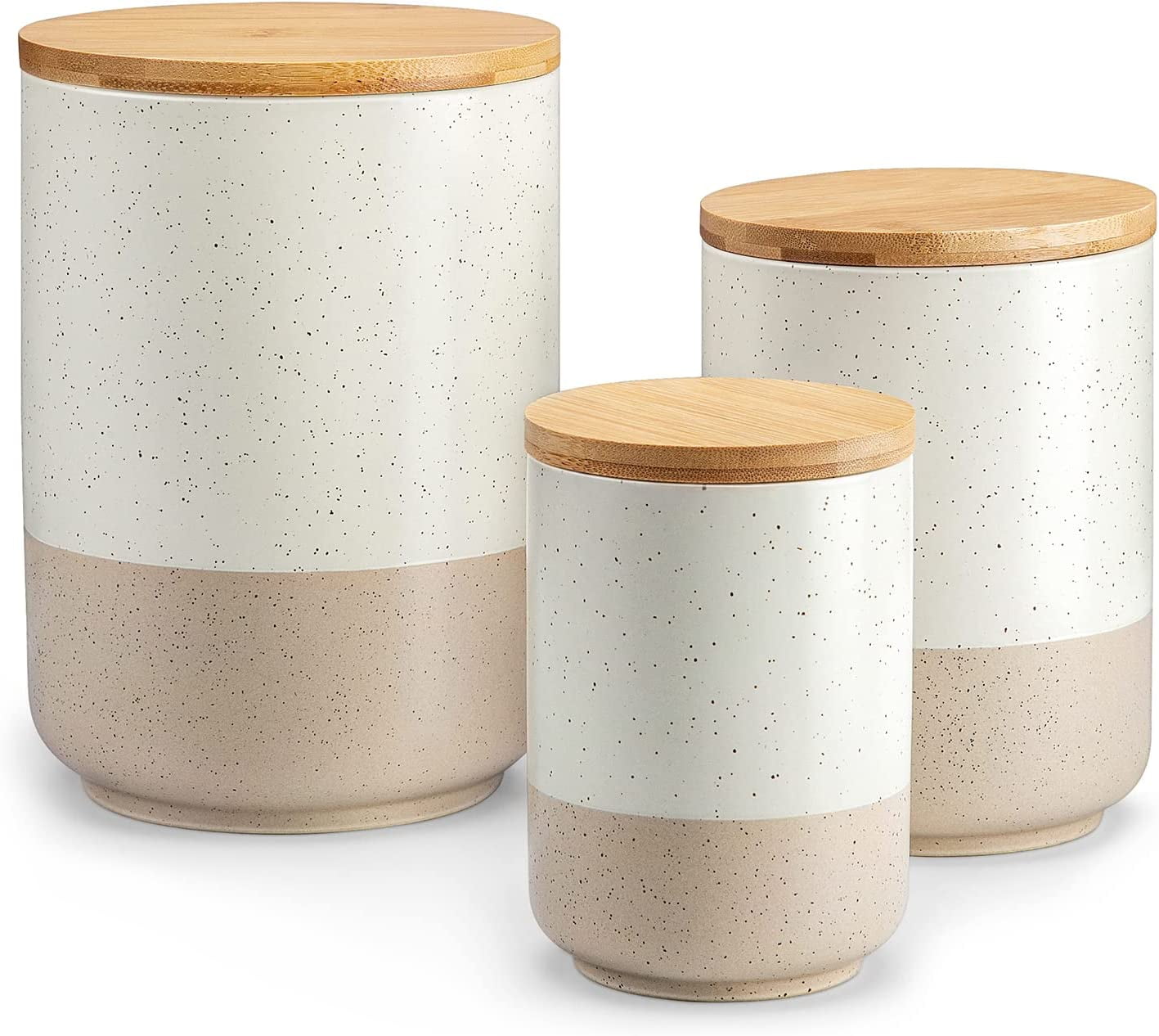 Sabine Ceramic Canister Set with Airtight Wood Lids - 3-Piece Kitchen ...