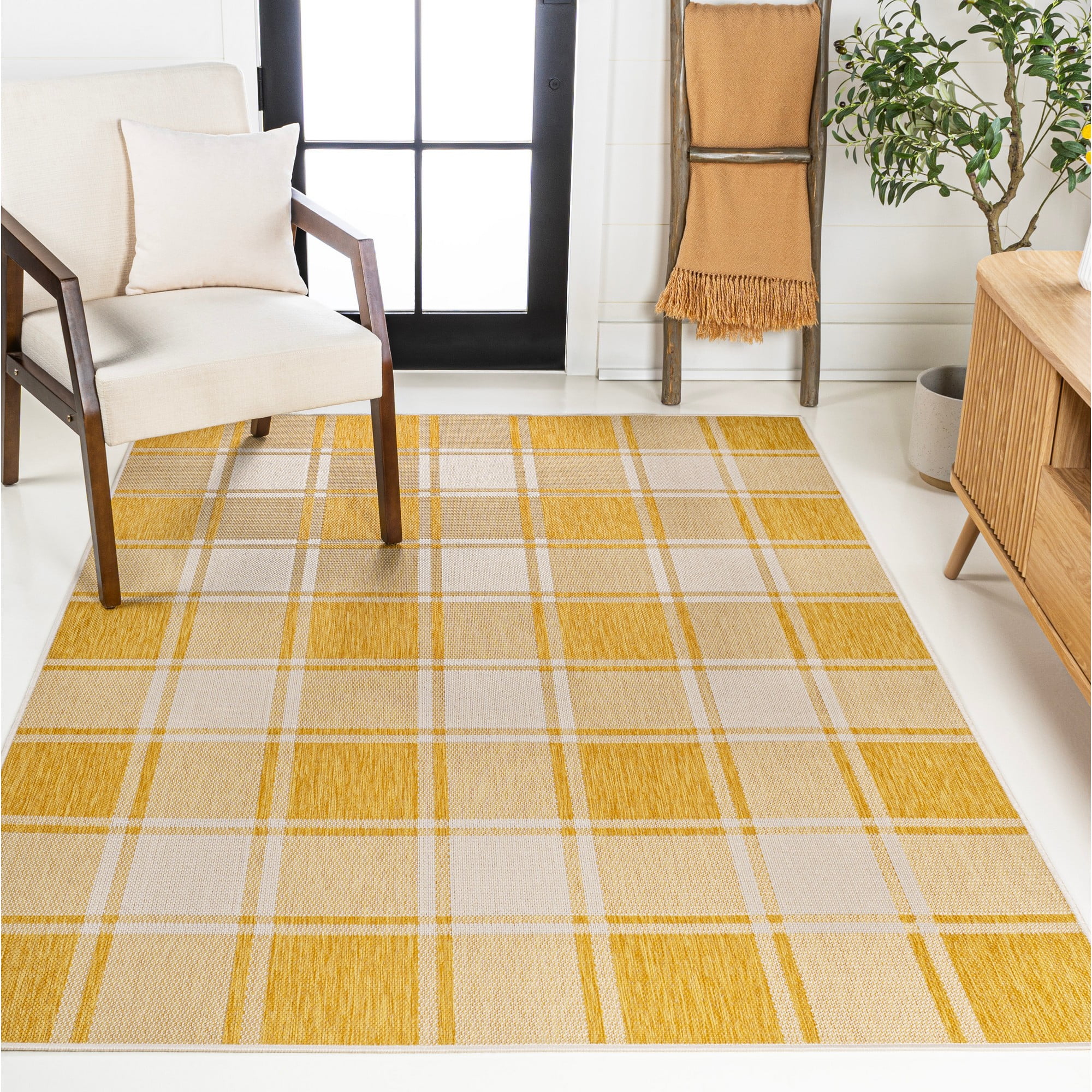 Sabine Traditional Farmhouse Bold Gingham Yellow/Cream 8 ft. x 10 ft ...