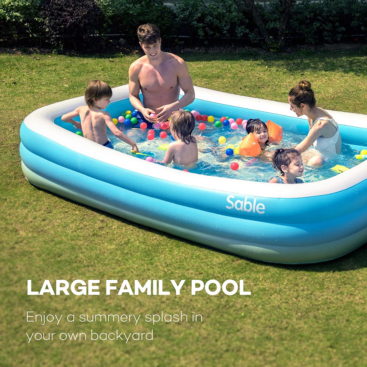 Sable Inflatable Pool, Blow Up Family Full-Sized Pool for Kids ...