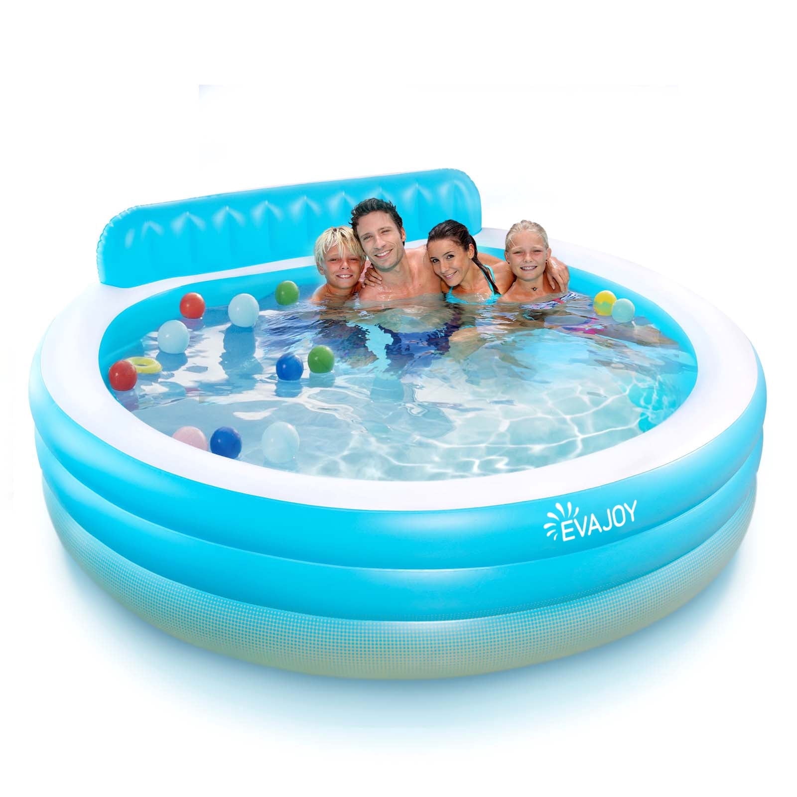 Sable Inflatable Pool, Family Lounge with Seat, Kids & Adults, 7.33x7 ...