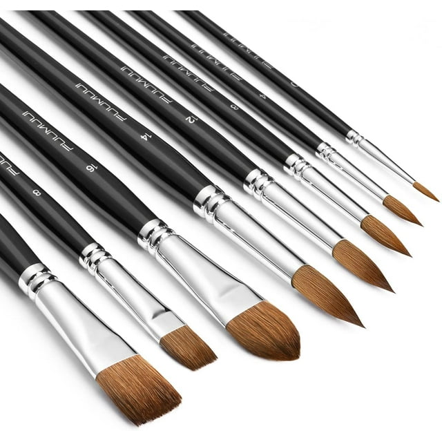 Sable Watercolor Brushes Professional, 8Pcs Kolinsky Sable Brush Set ...